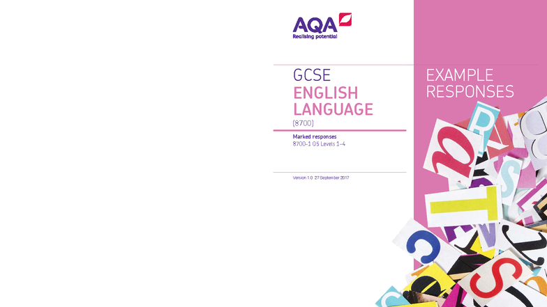 GCSE ENGLISH LANGUAGE (8700) Marked Responses Q5 Example Answers - Studocu