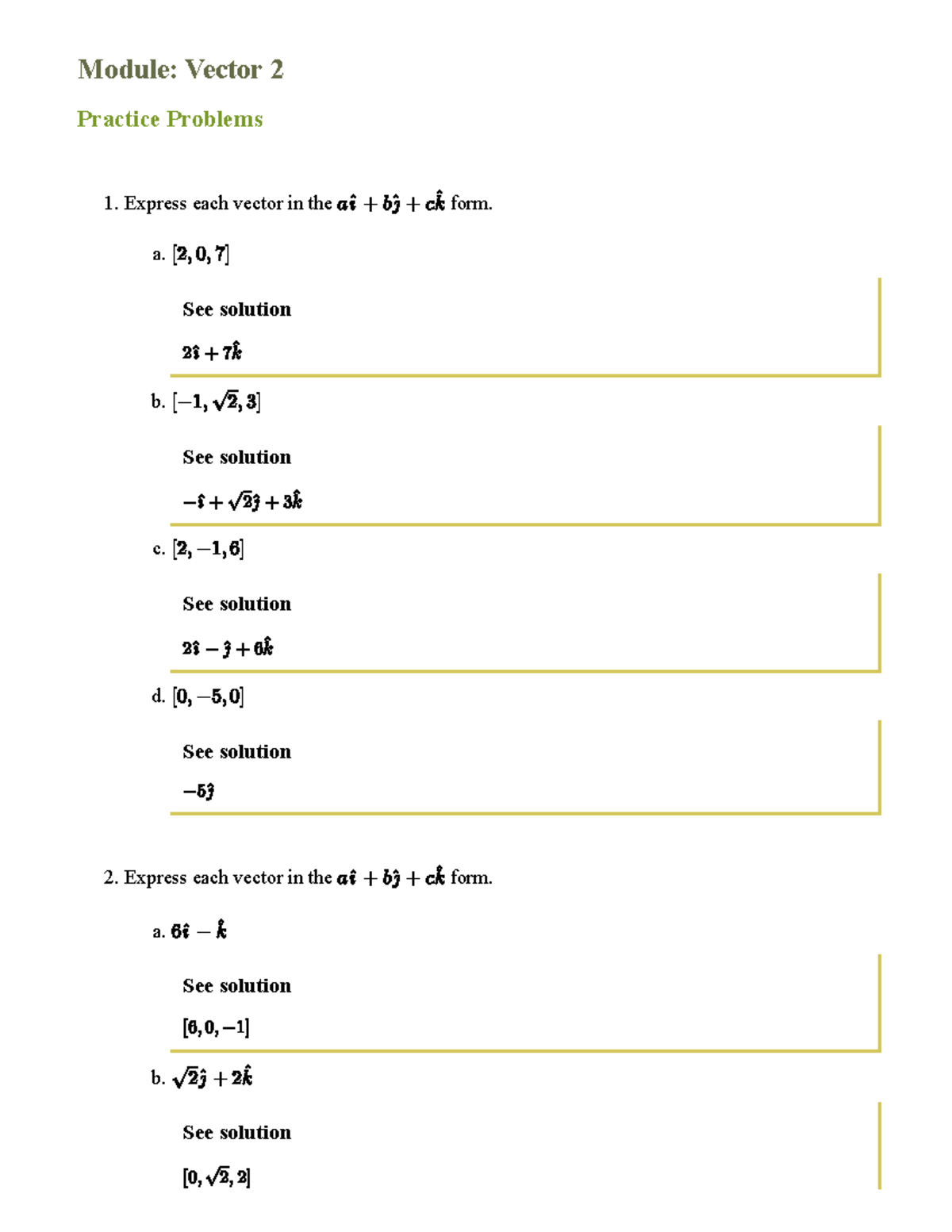 Vector 2 Practice Problems for Exam Preparation - Studocu