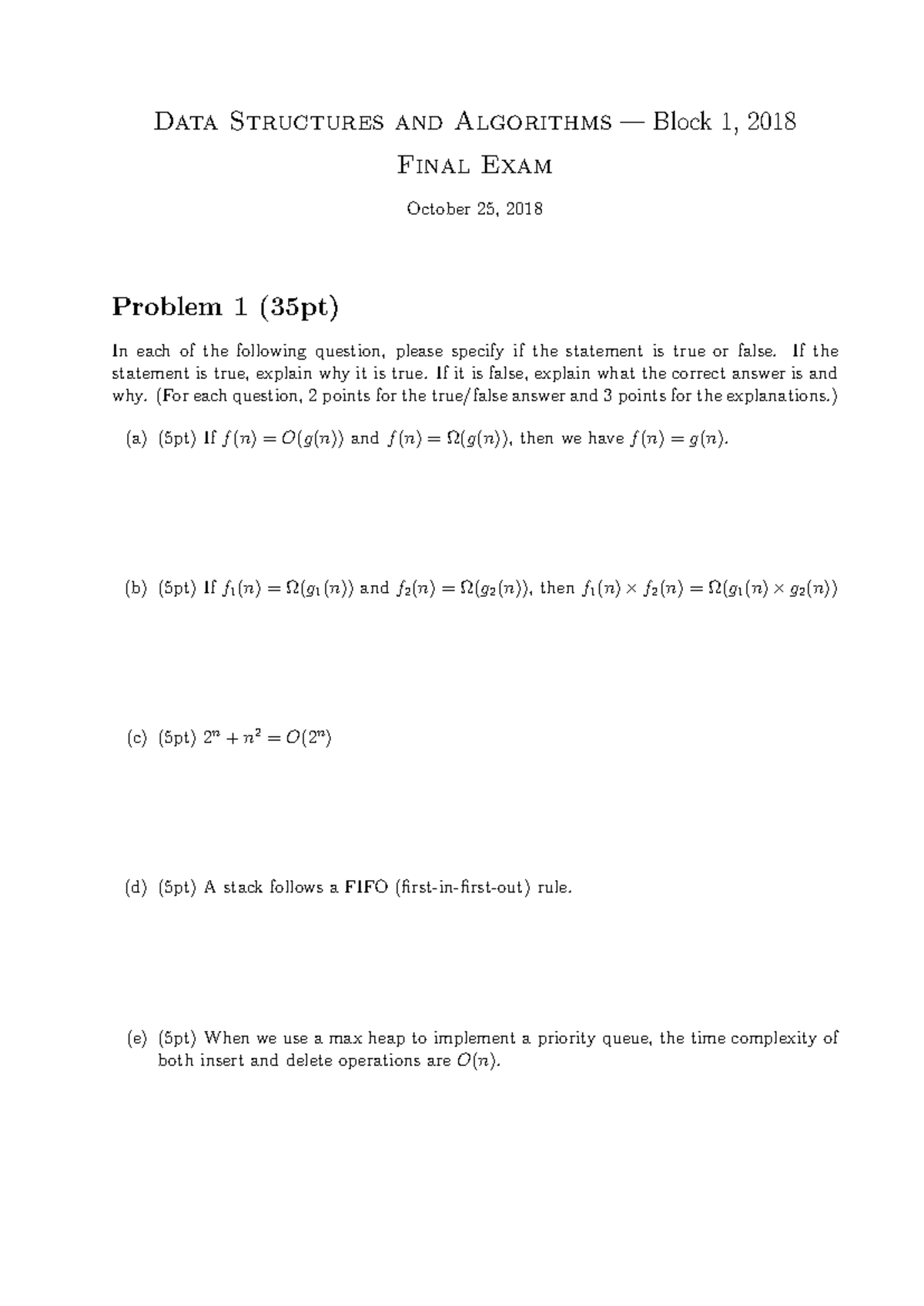 2018 10 25 final - Exam Material - Data Structures and Algorithms ...