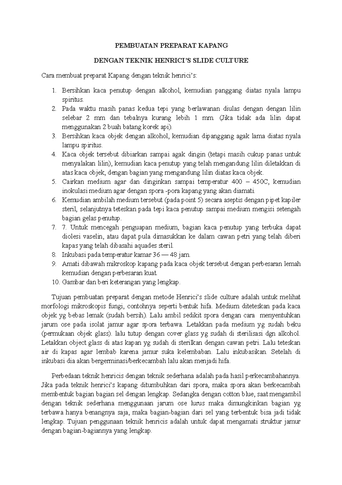 Teknik Henrici’s Slide Culture: Pembuatan Preparat Kapang dan Observasi ...
