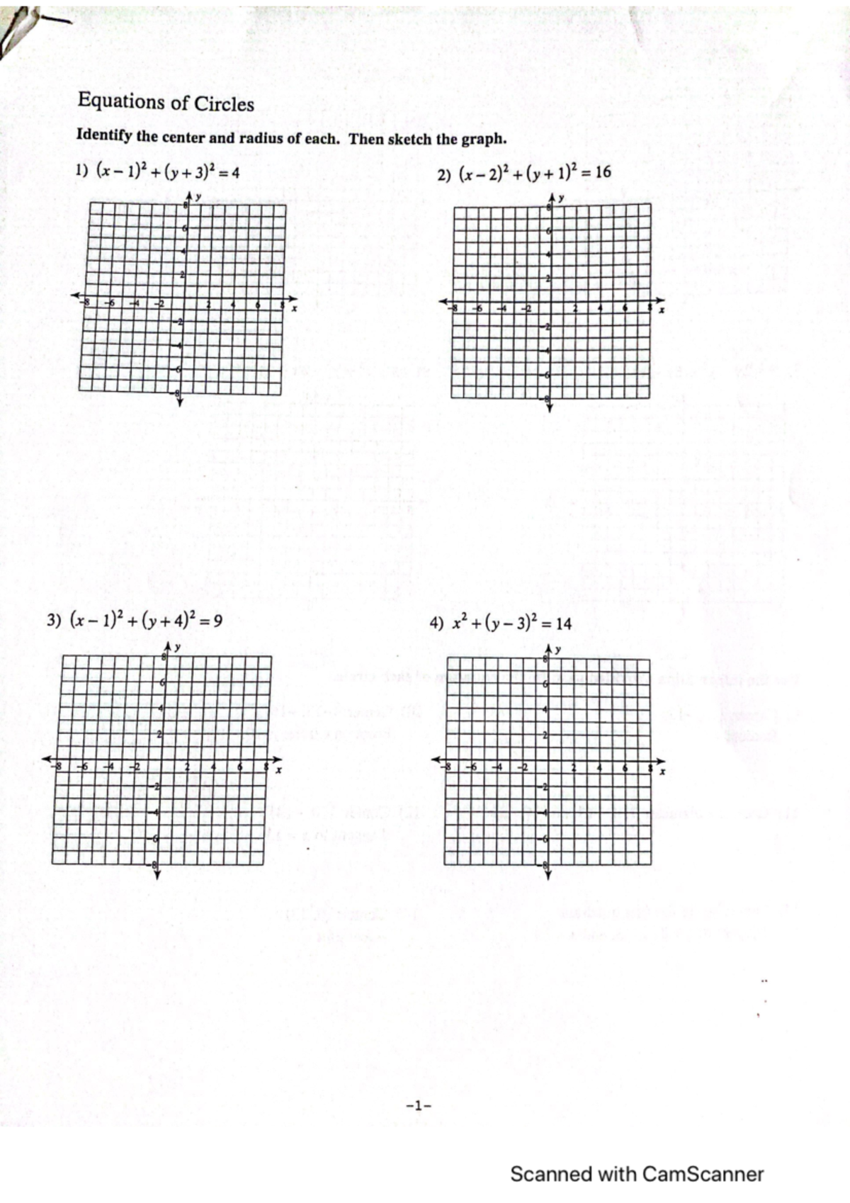 Equations of a circle - Practice problems - Equations of Circles ...