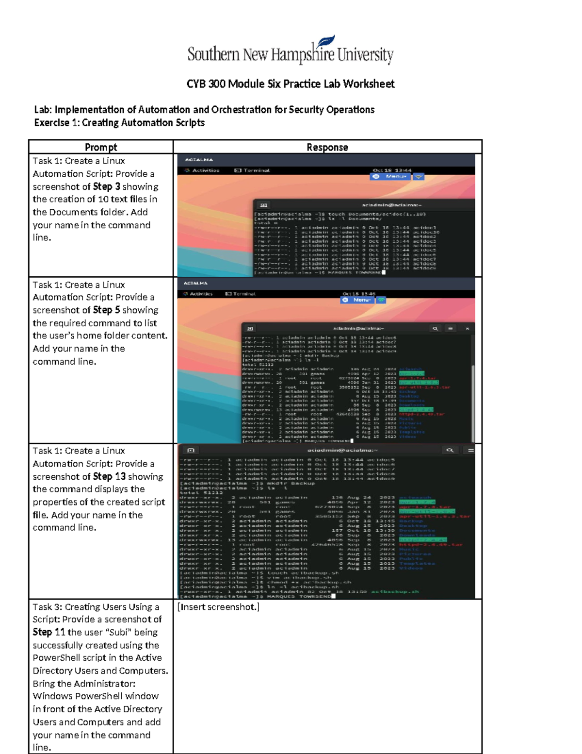 CYB300 Module 6 Lab: Automation & Orchestration Practice Worksheet - Studocu