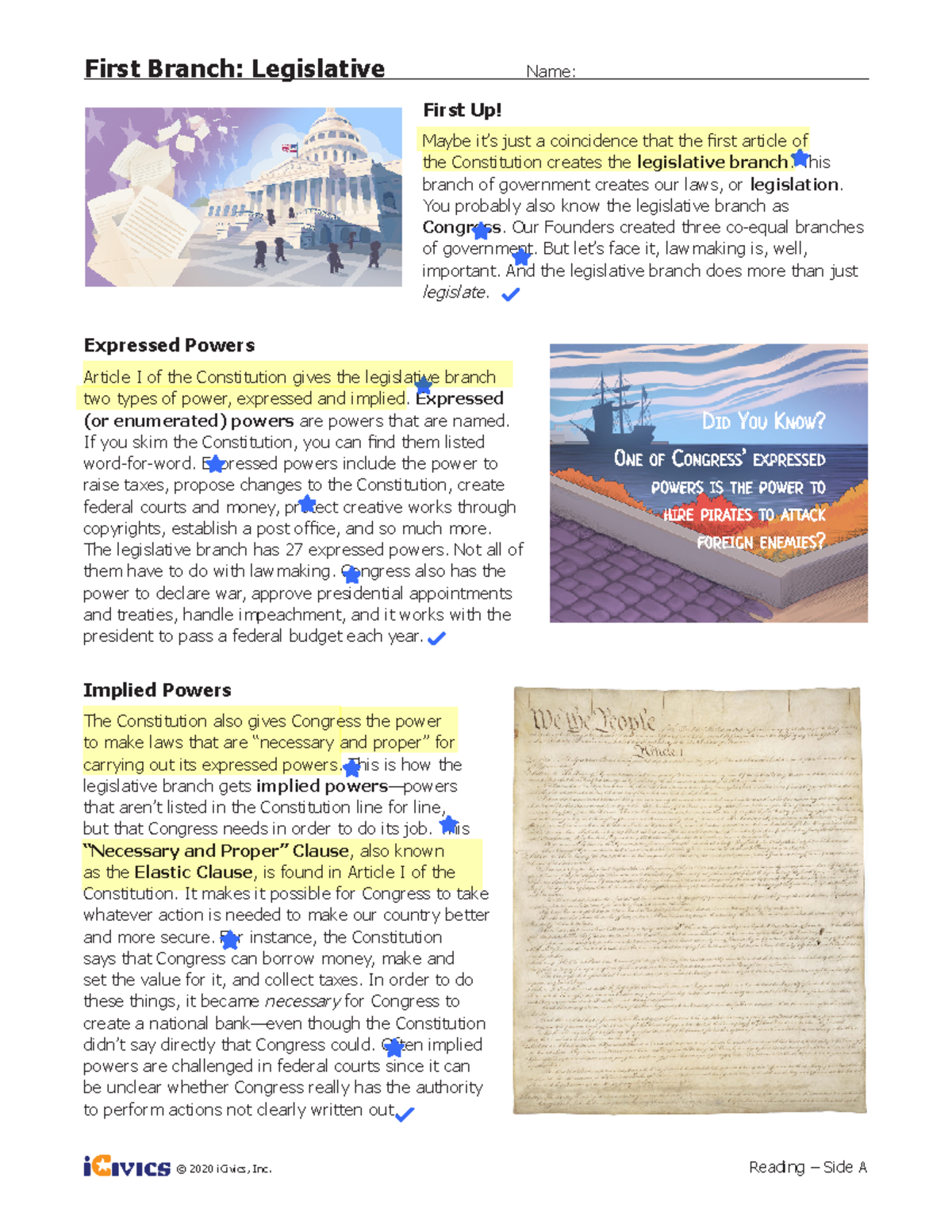 **First Branch Legislative Powers: Understanding Congress (CIV 101 ...