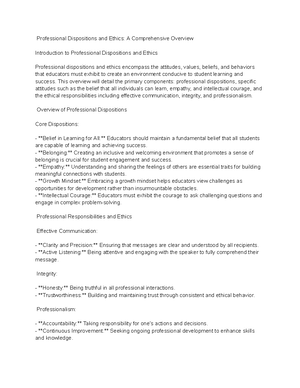 Task 1 Approved - PROGRAM DEVELOPMENT Professional Dispositions and ...