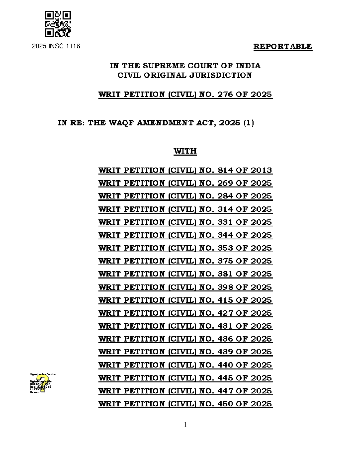 Writ Petition Analysis: Waqf Amendment Act, 2025 - INSC 2025 - Studocu