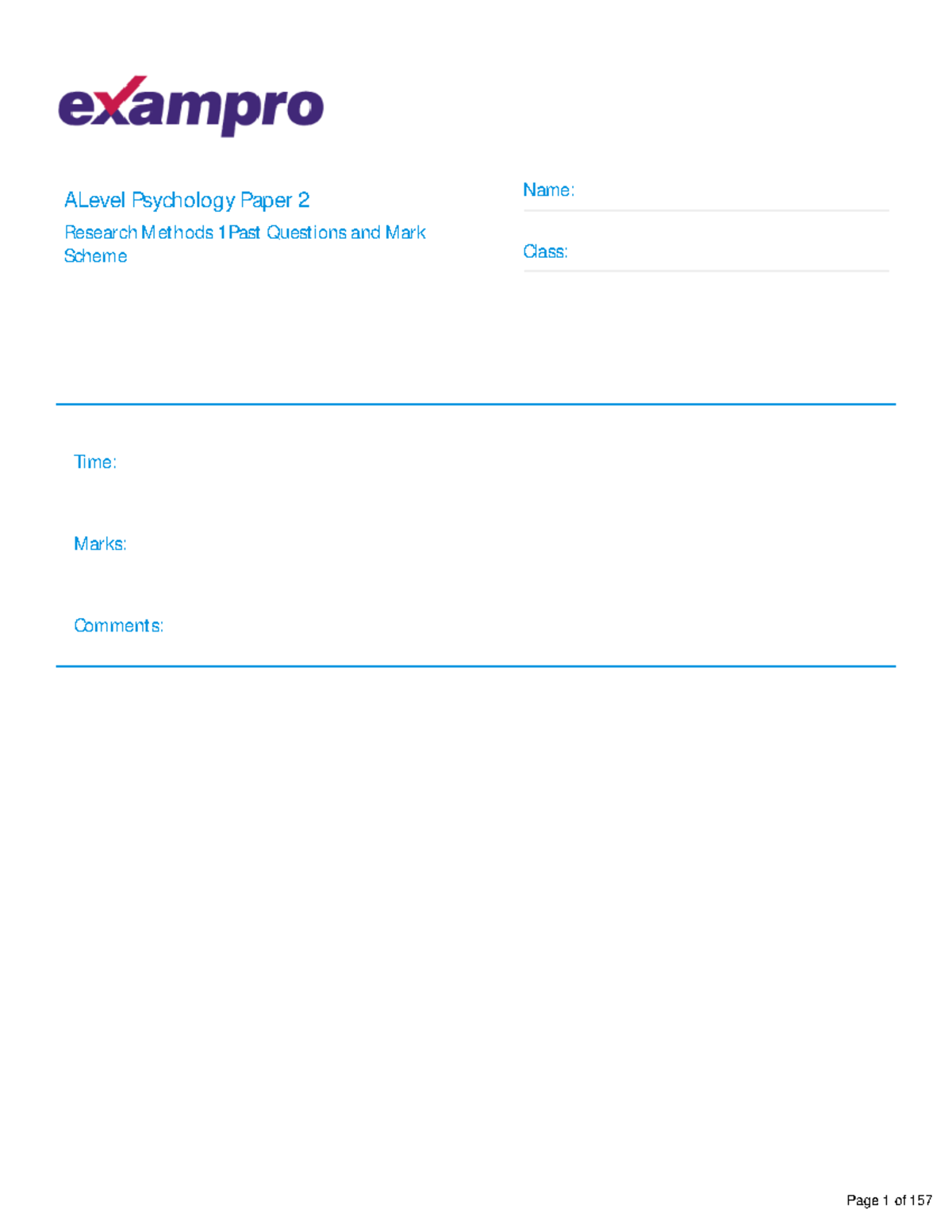 Research Methods Past Exam Questions for ALevel Psychology - Studocu