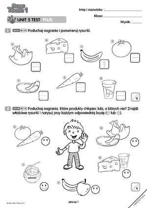 Unit 4 Test B Bugs Team 3 - © Macmillan Polska 2019 Imię i nazwisko ...