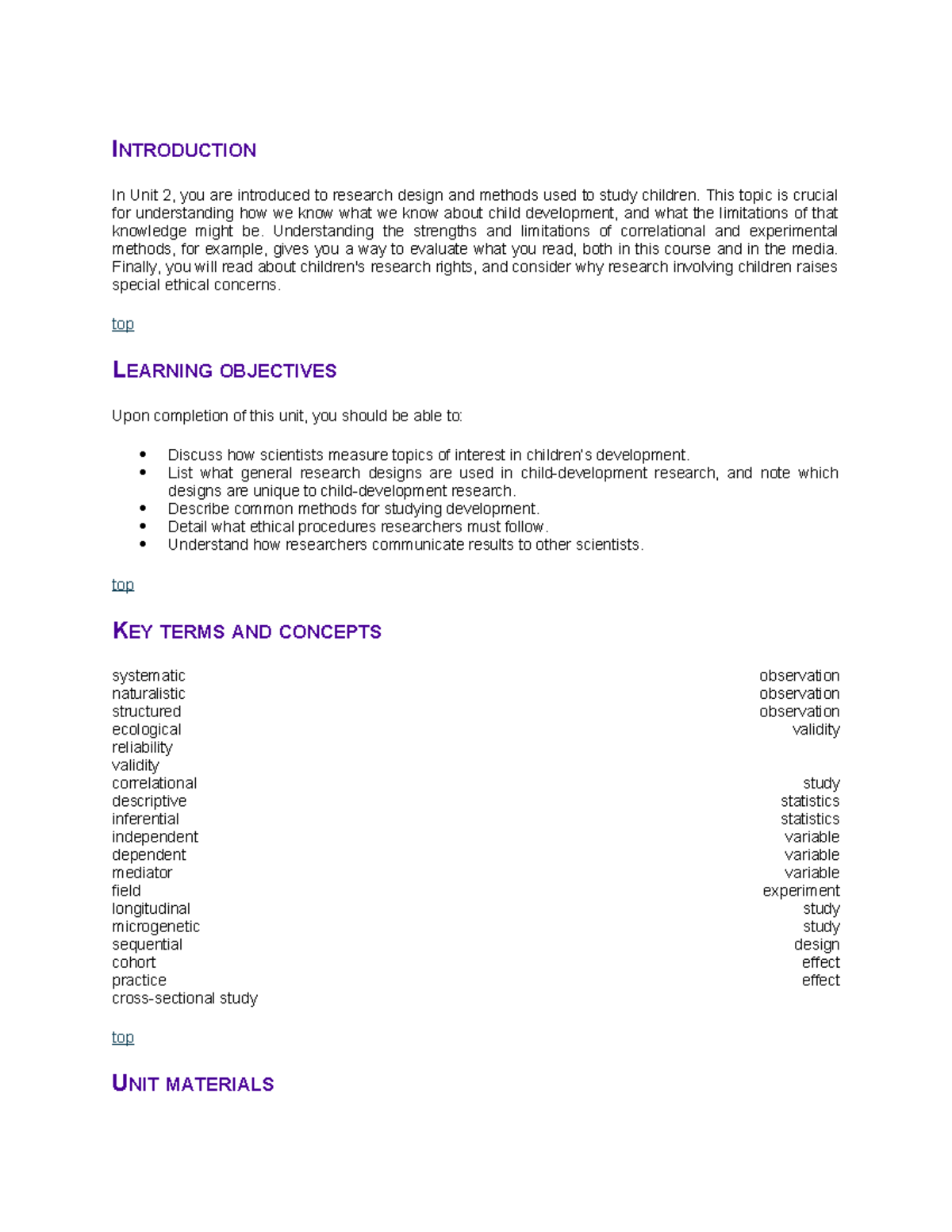 Unit 2 - Research in Child Development - INTRODUCTION In Unit 2, you ...