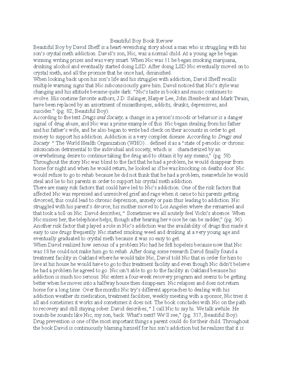 Beautiful Boy (Final Exam) - An In-Depth Book Review and Analysis - Studocu