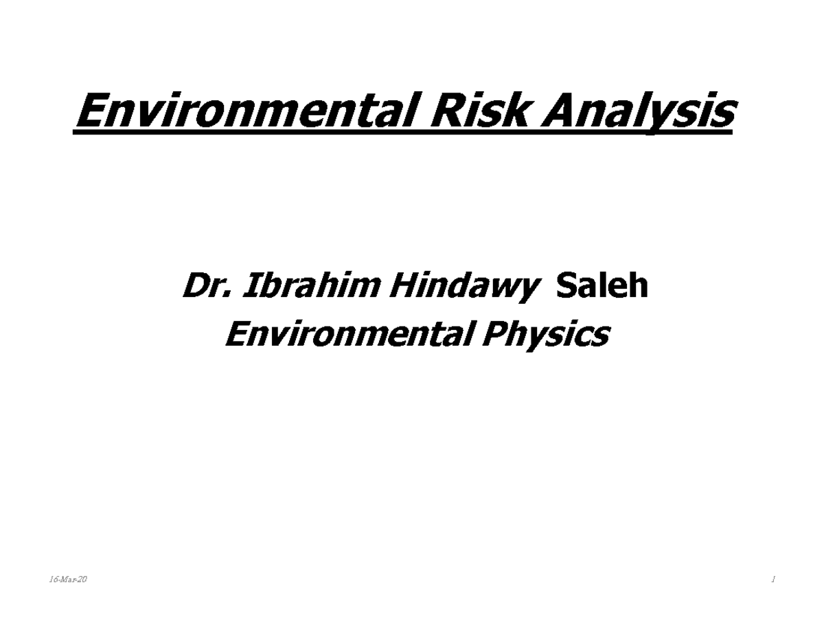 Environmental Risk Analysis: Key Concepts and Assessments (EPH 1) - Studocu
