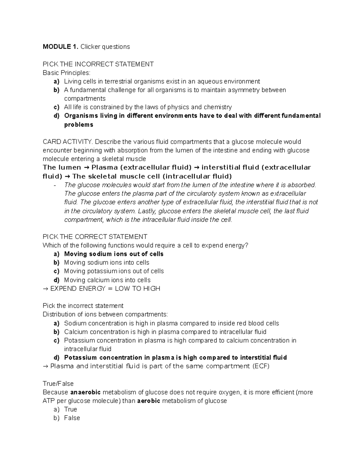 Exam 1 Practice problems - MODULE 1. Clicker questions PICK THE ...