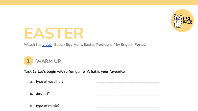 ESL Pals A1 General English: Easter Activities & Vocabulary Guide - Studocu
