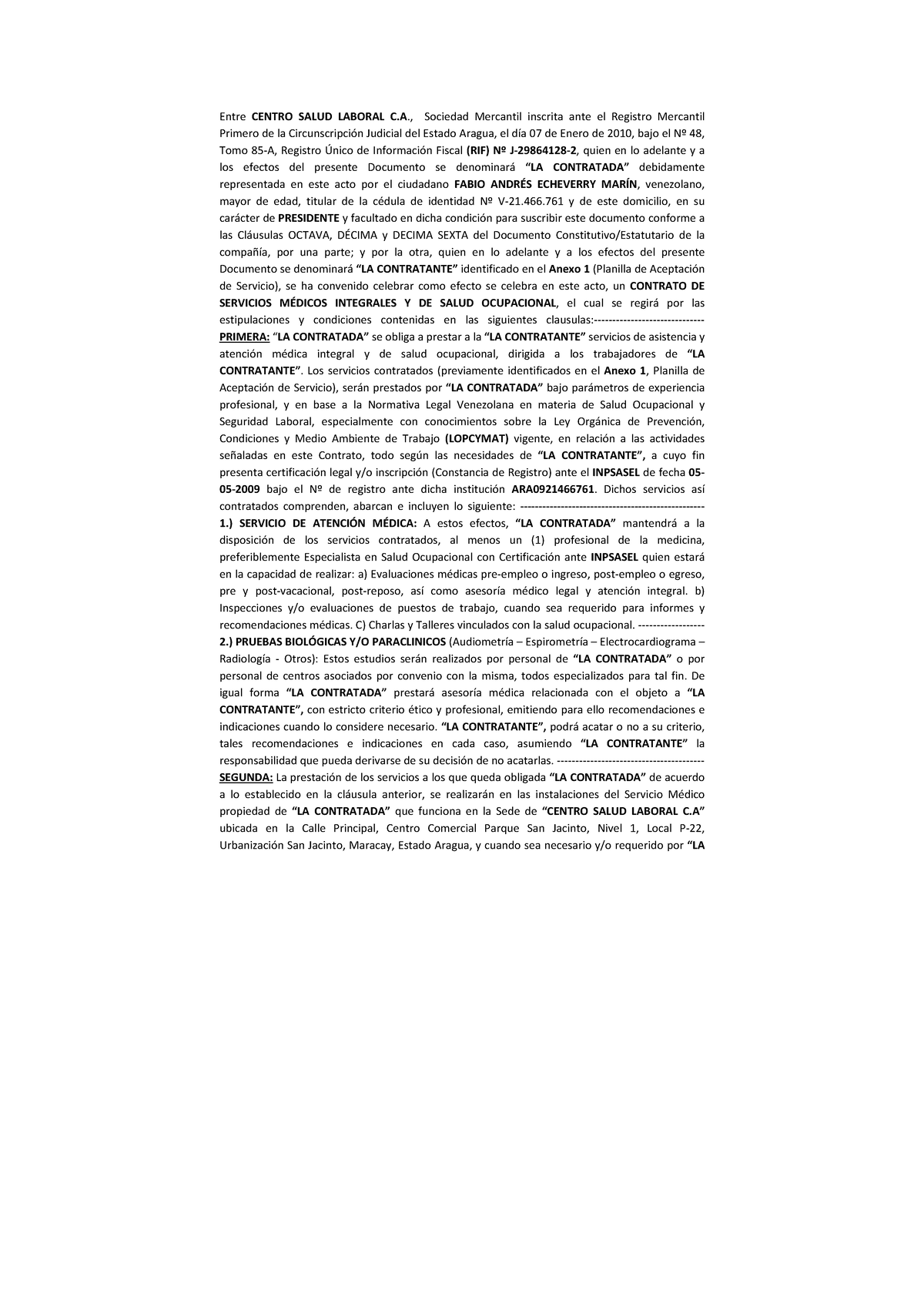 Contrato de Servicios Médicos Integrales y Salud Ocupacional - Studocu