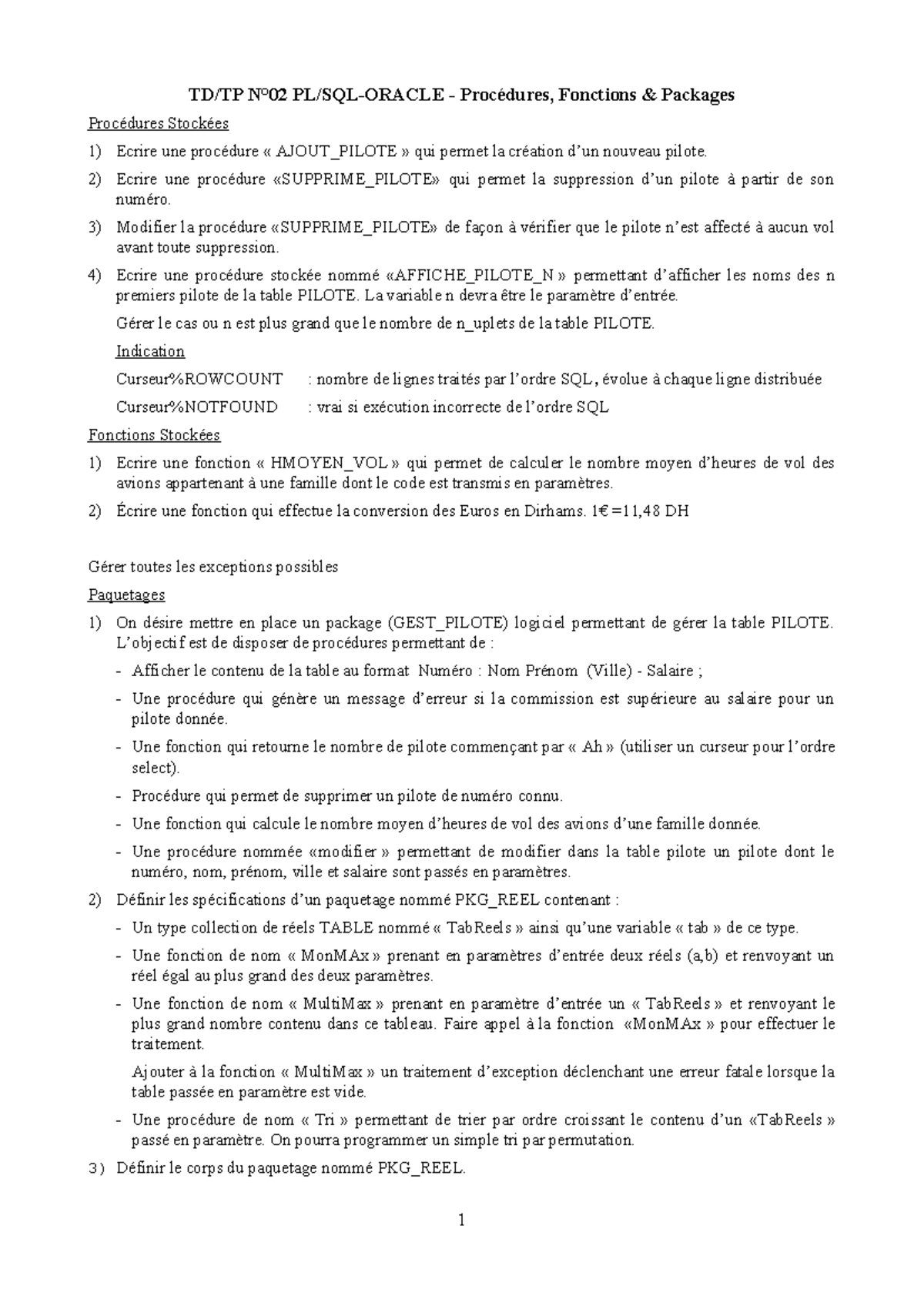 TP02 - Procédures et Fonctions des Packages Stockés - Studocu