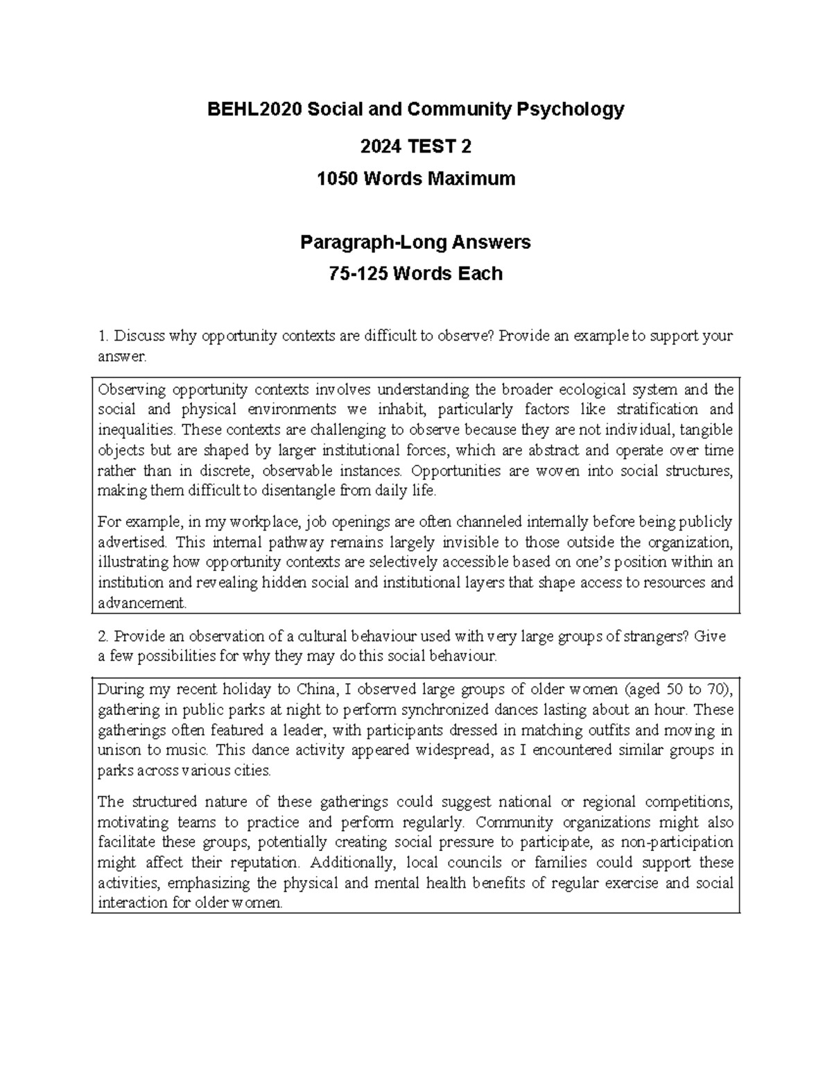 2024 BEHL2020 Social & Community Psychology Test 2 Insights - Studocu