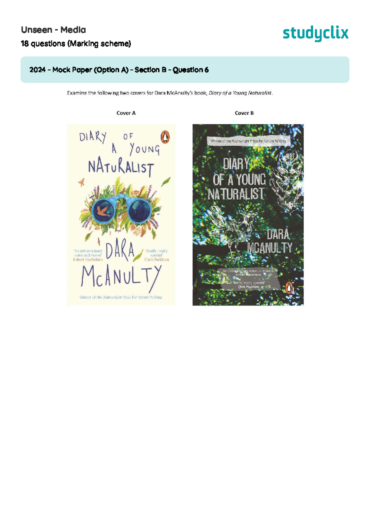 Unseen Media Questions & Marking Scheme (2024 Mock Paper) - Studocu