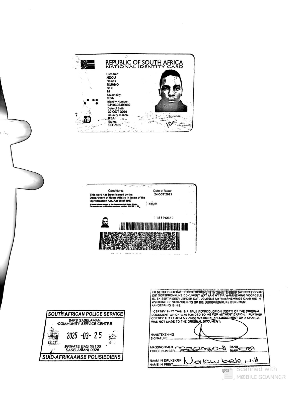 South Africa National ID Card Details - NDOU MUANO (RSA) - Studocu