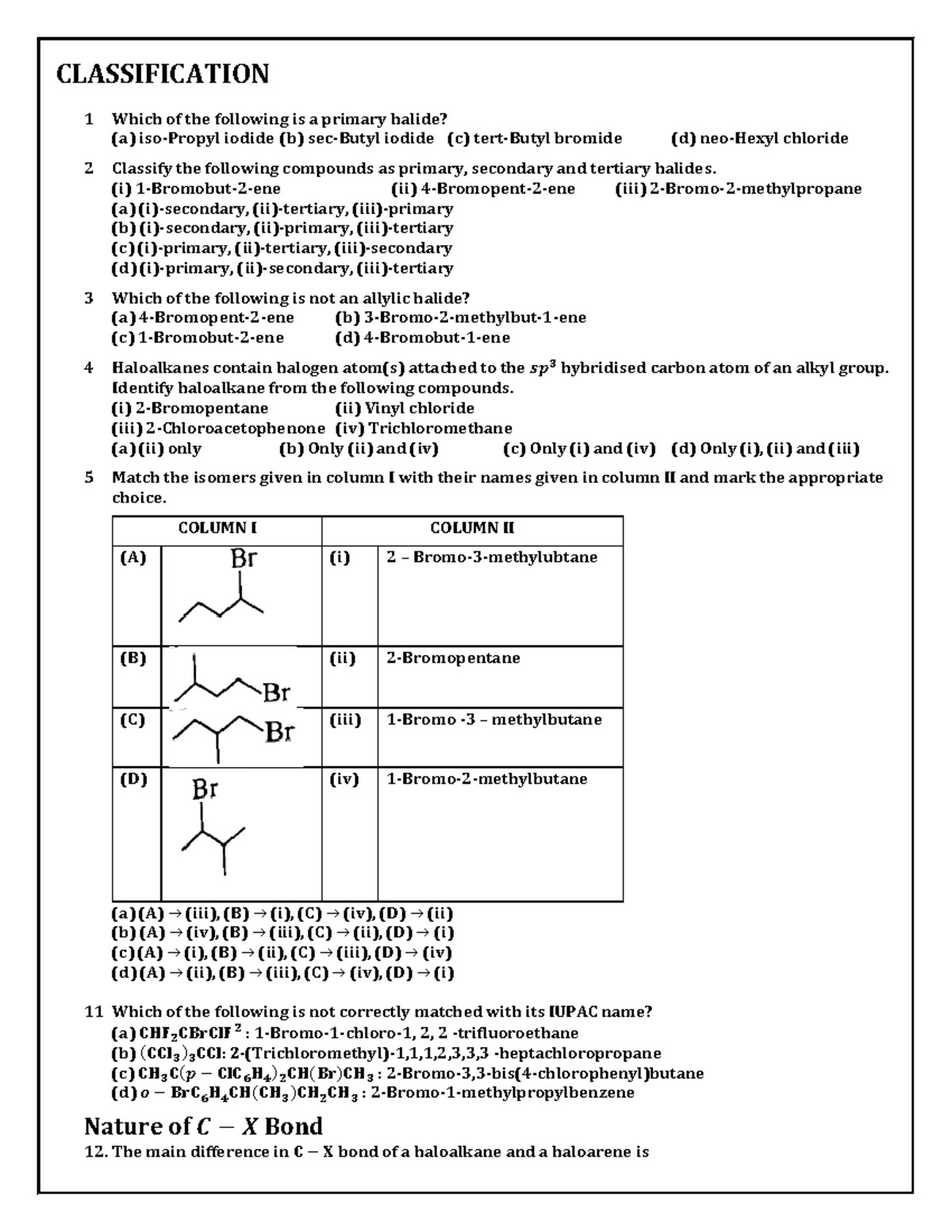 Haloalkanes Assignment: Classification and Properties of Halides - Studocu