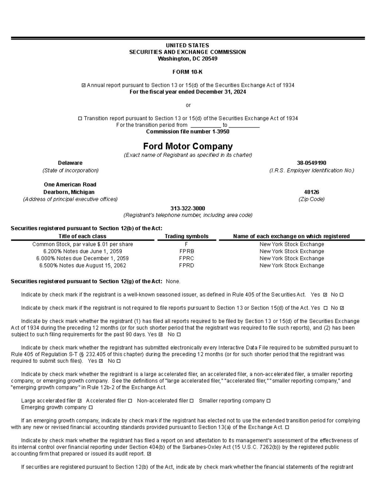 Ford Motor Company Annual Report 2024: SEC Form 10-K Analysis - Studocu