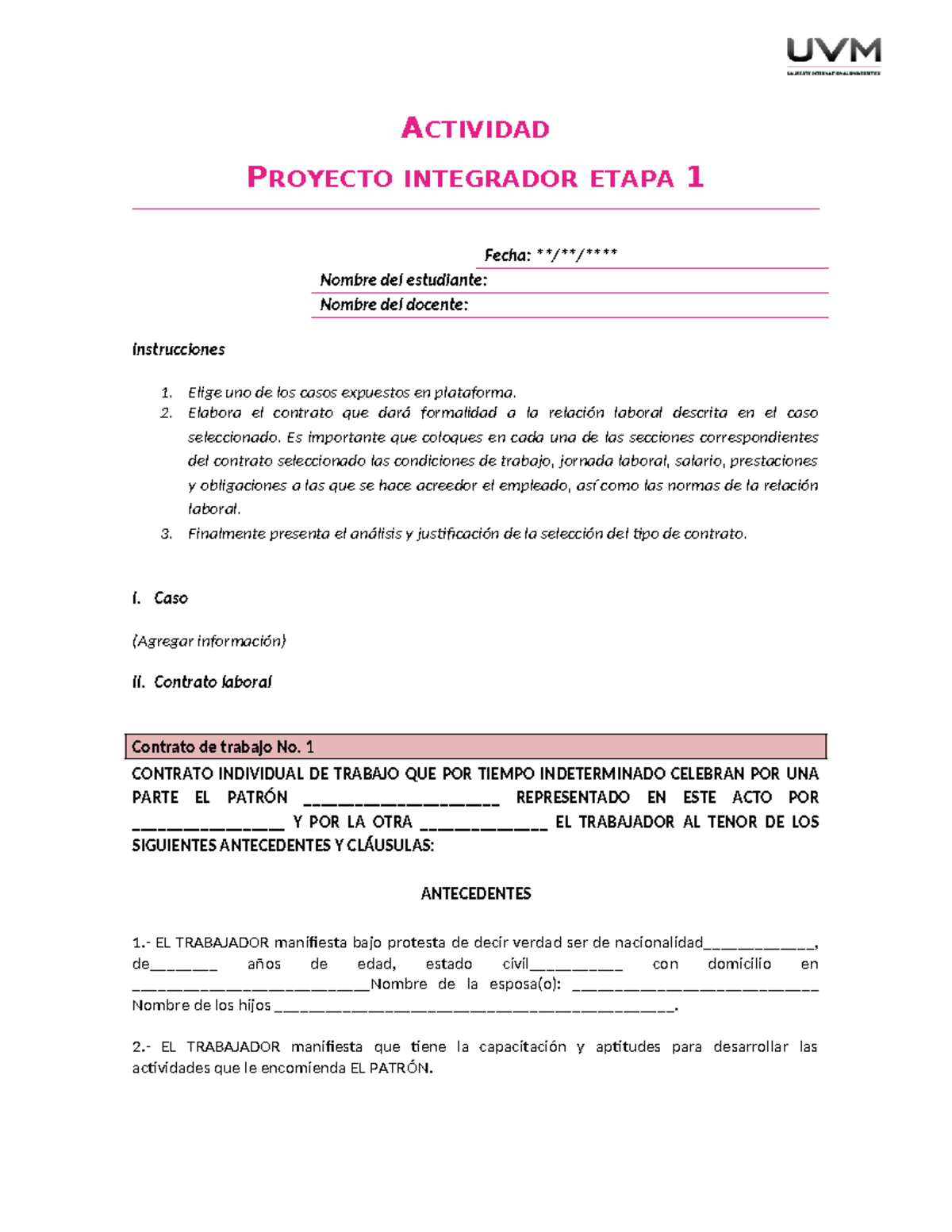 Proyecto integrador etapa 1: Contratos laborales y justificación - Studocu
