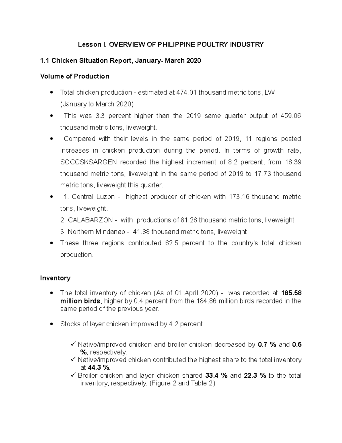 Lesson I. Overview OF Philippine Poultry Industry - Lesson I. OVERVIEW ...
