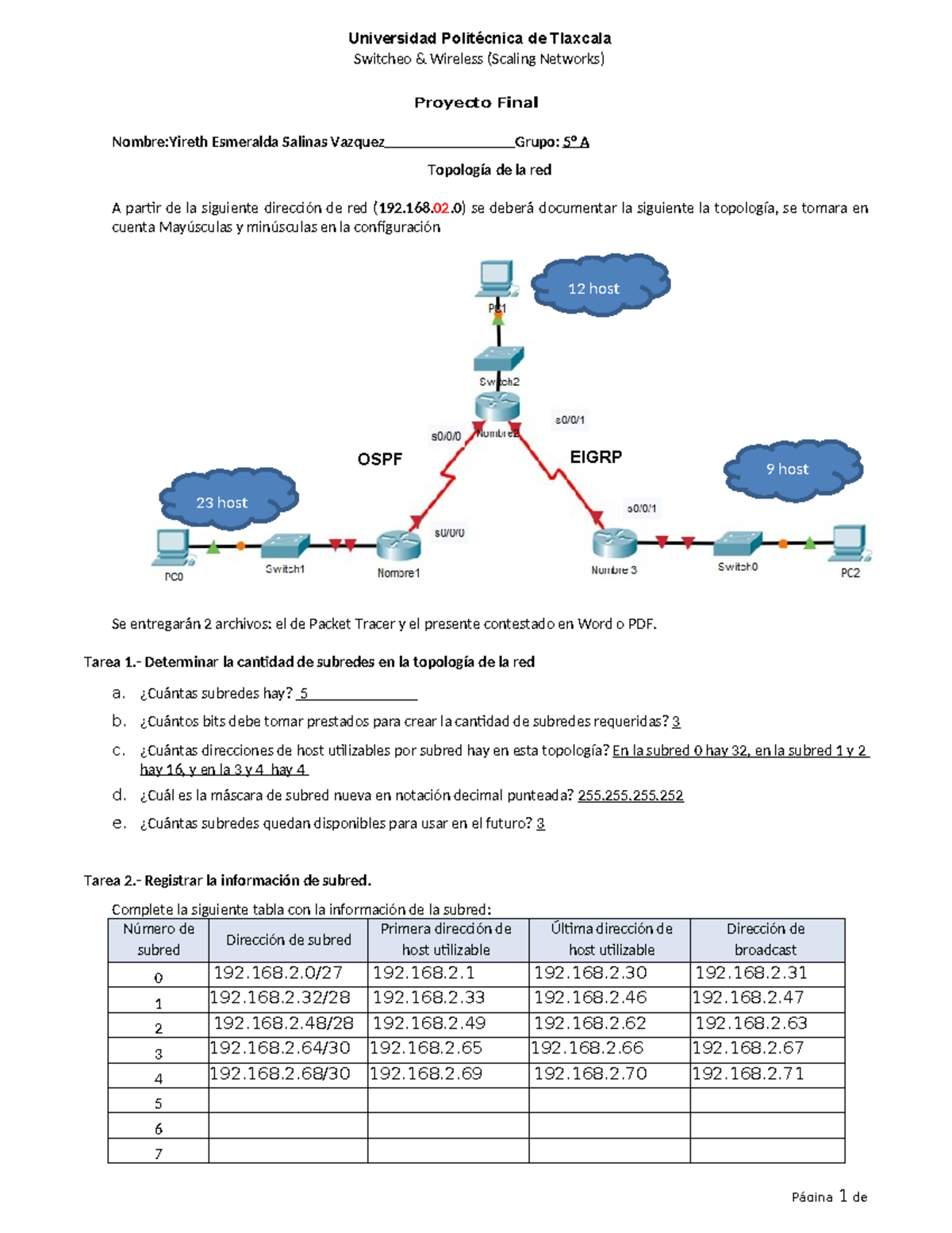 Proyecto Final Redes 1: Topología y Configuración en Packet Tracer - Studocu