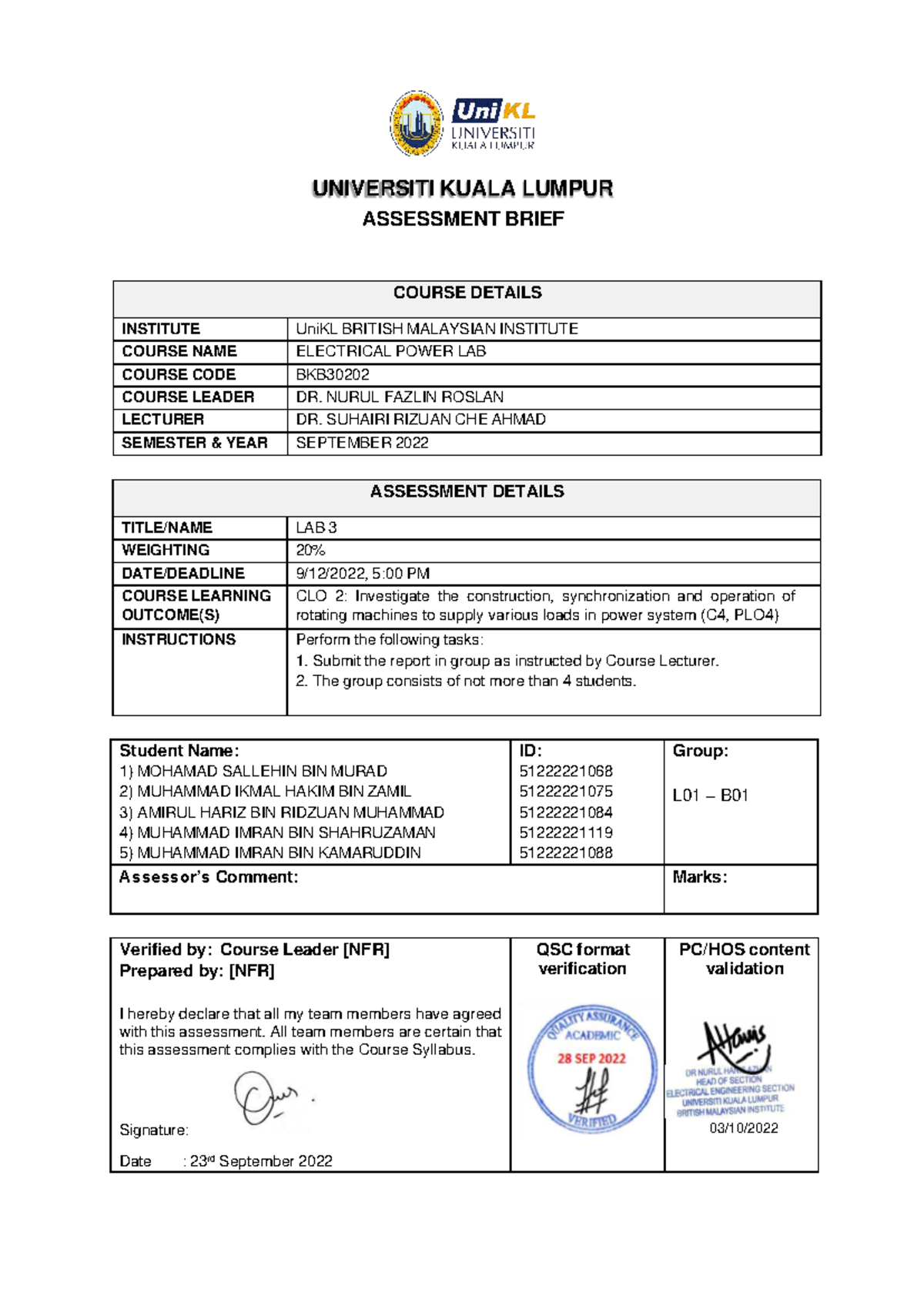 Lab 3: Electrical Power Lab Report (BKB30202) - Studocu