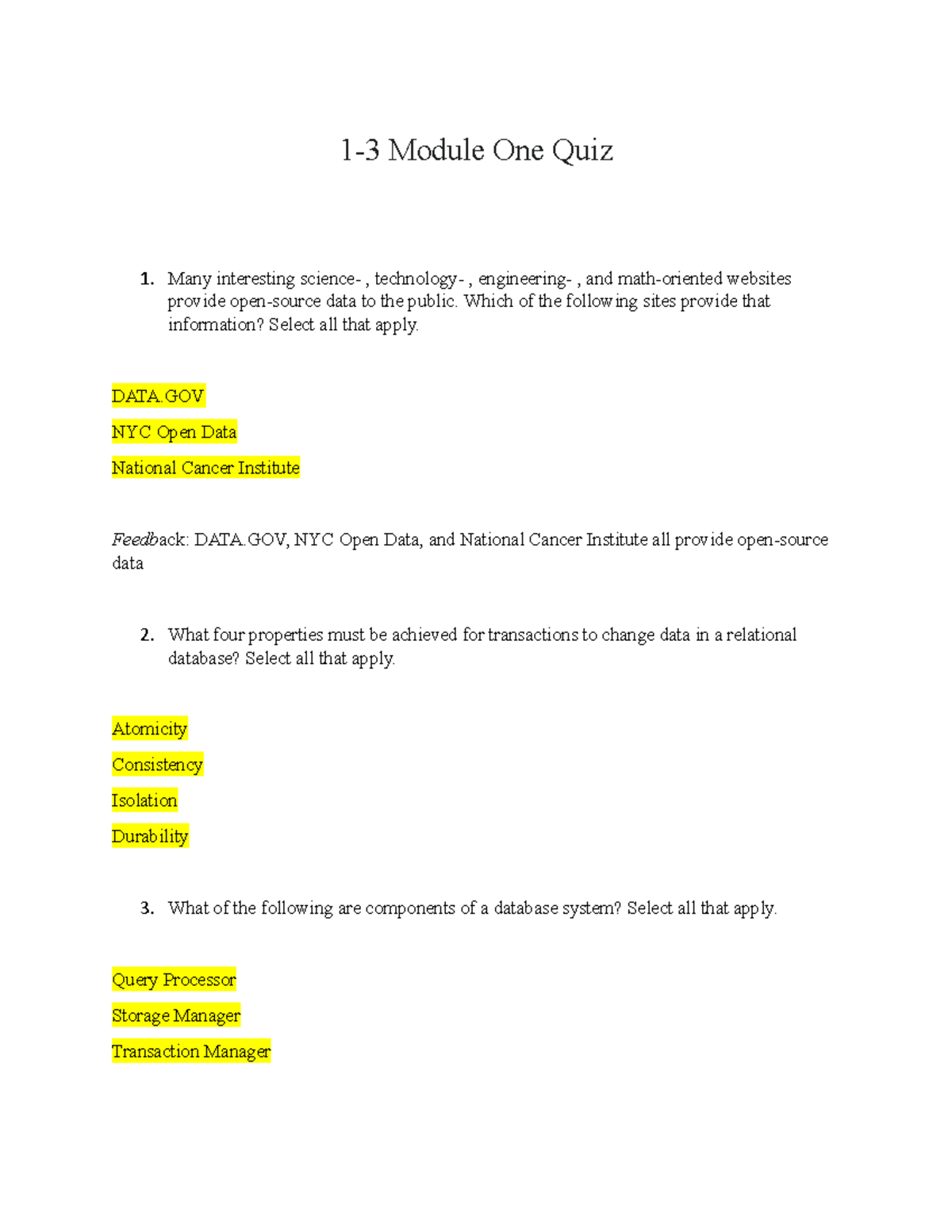 1-3 Module One Quiz - Science, Tech & Database Concepts - Studocu