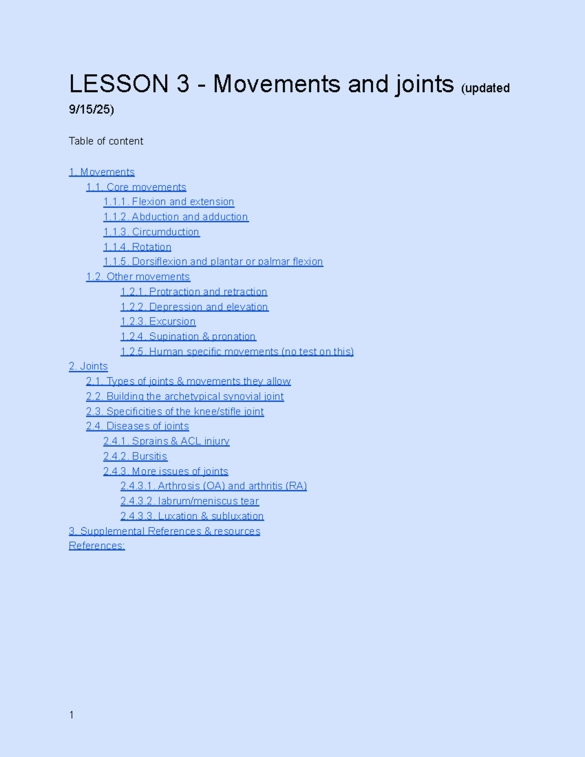 Lesson 03: Movements and Joints Overview and Key Concepts - Studocu