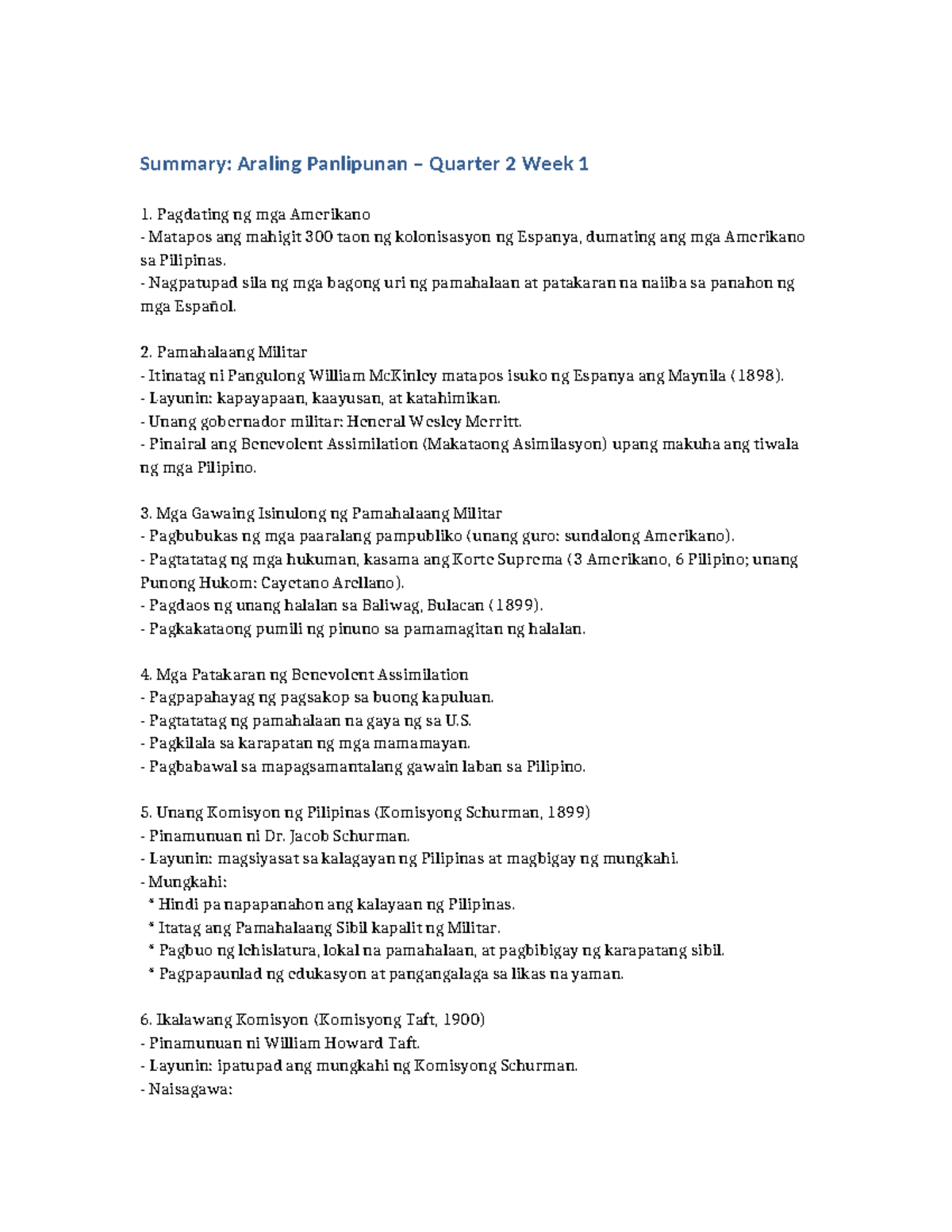 AP 2nd Quarter Week 1 Summary: Arrival of Americans in the Philippines ...