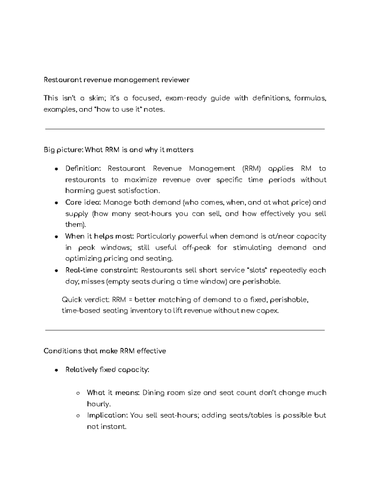 REV 1 TO 2 - Restaurant Revenue Management Guide - Studocu