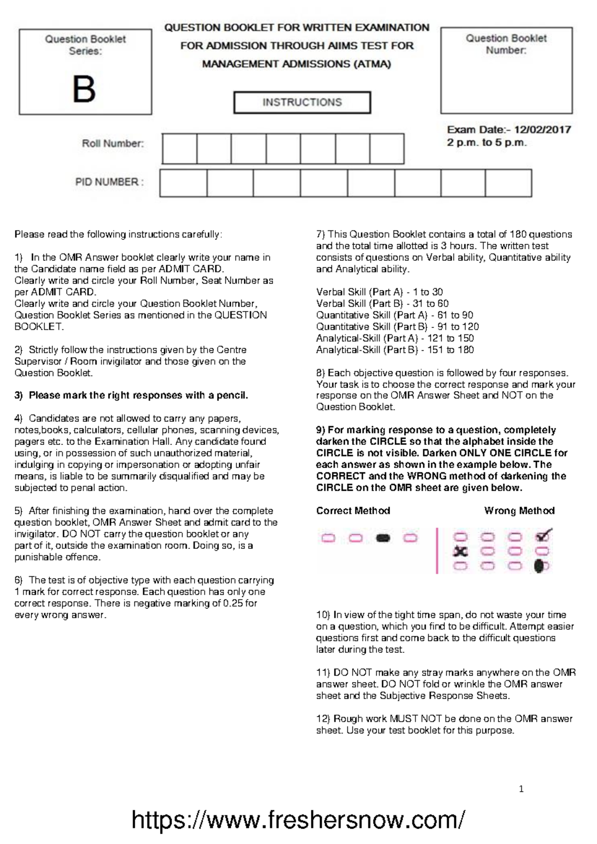 ATMA Management Admissions Model Paper: Exam Instructions & Practice ...