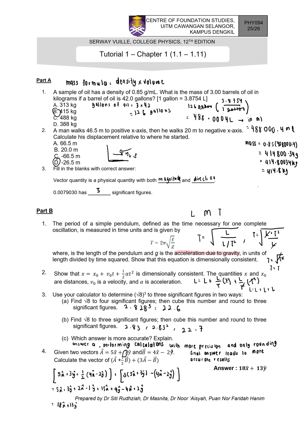 Chapter 1 Tutorial: Physics Concepts and Calculations (PHY094) - Studocu