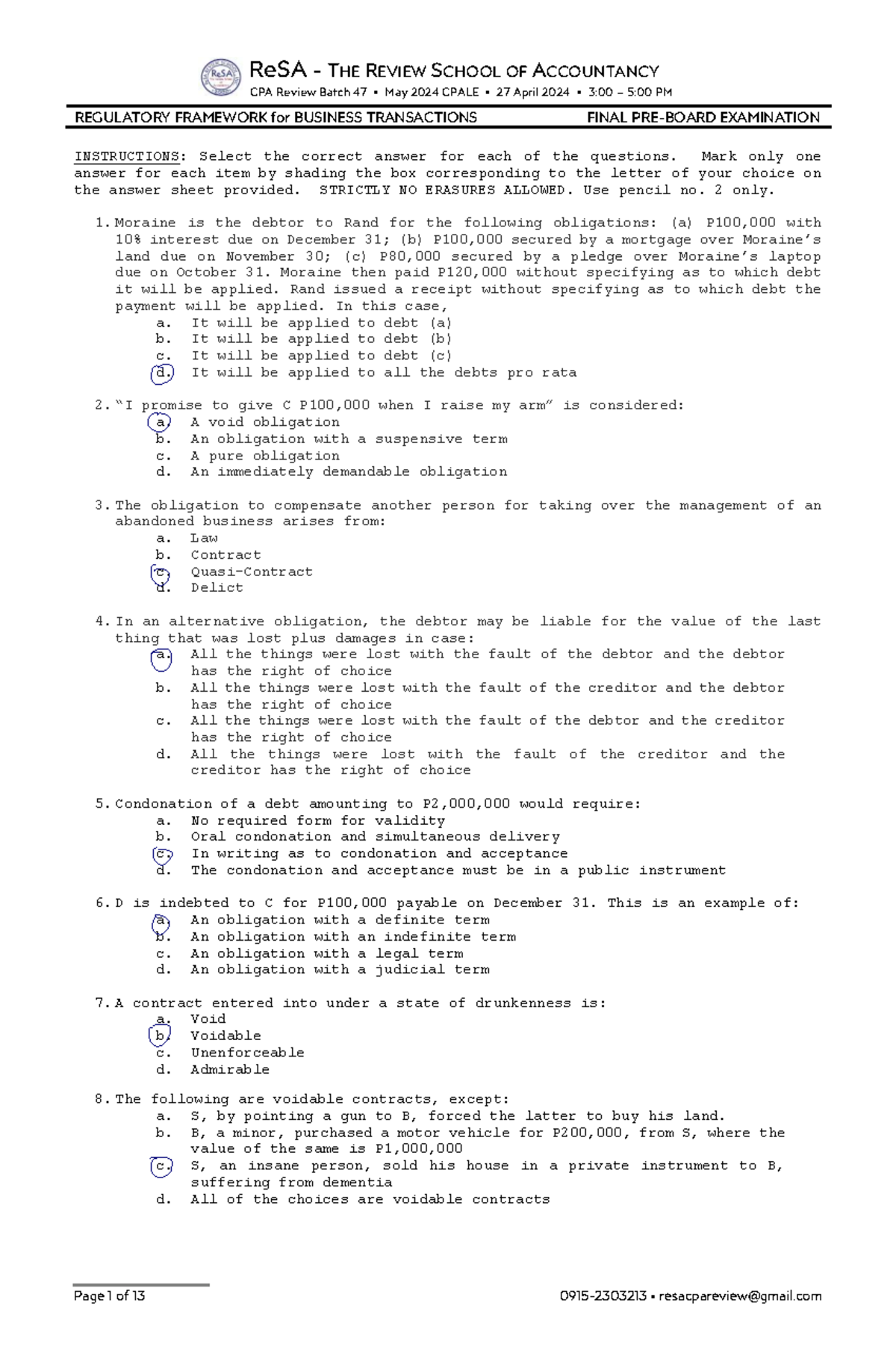 RFBT B47 Final Exam Review: Regulatory Framework for Business ...