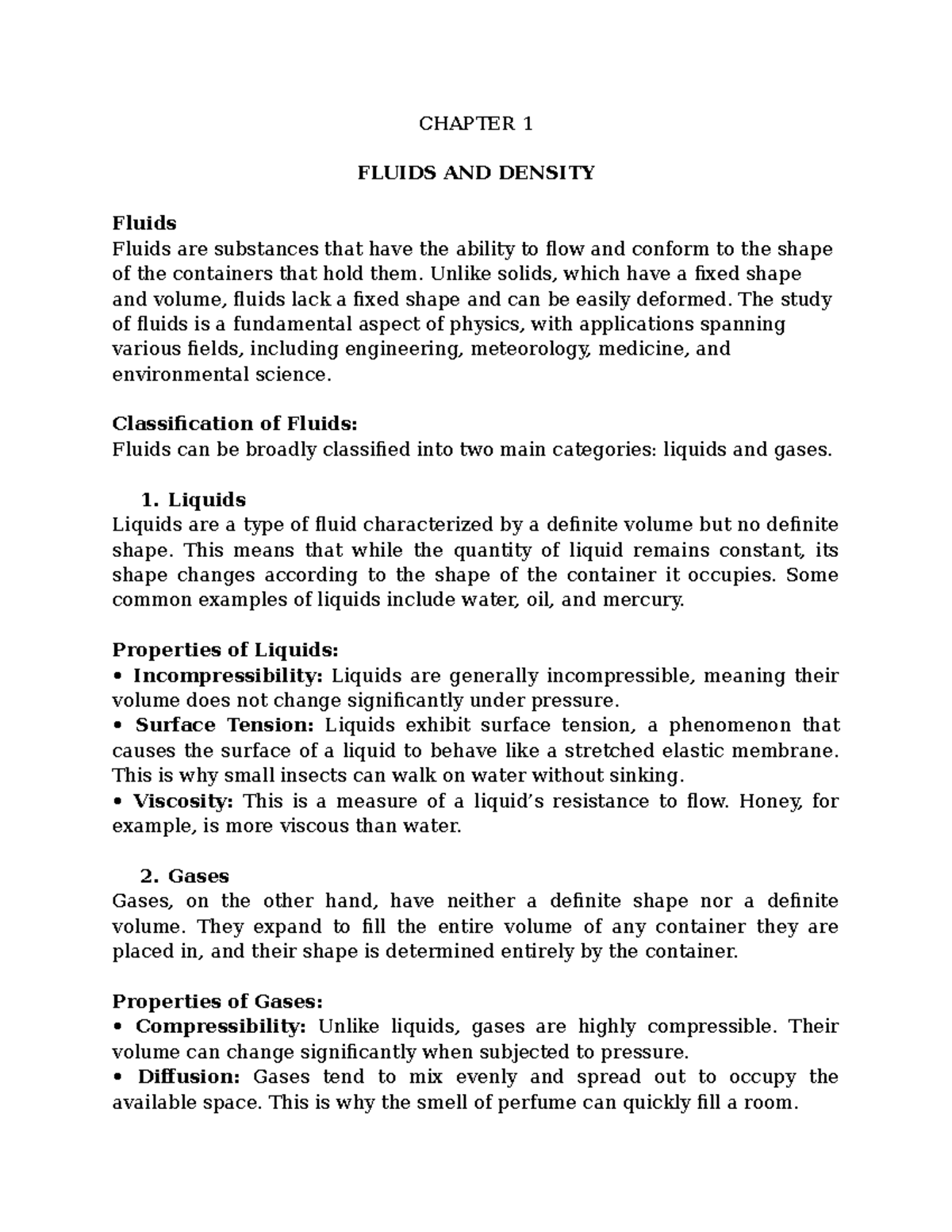 Chapter 1 - Fluids and Density - CHAPTER 1 FLUIDS AND DENSITY Fluids ...