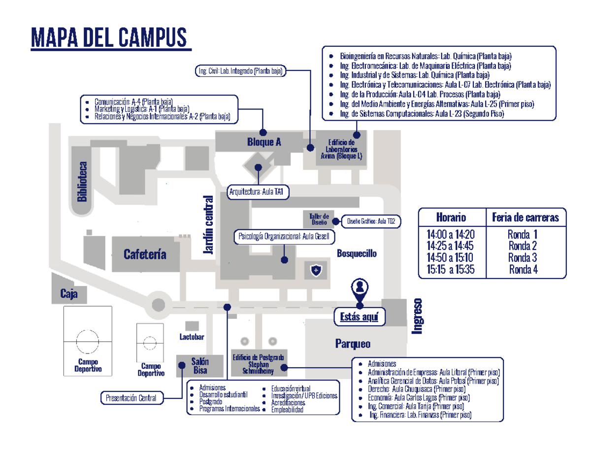 MAPA del Campus de UPB en Cochabamba: Estructura y Ubicaciones - Studocu