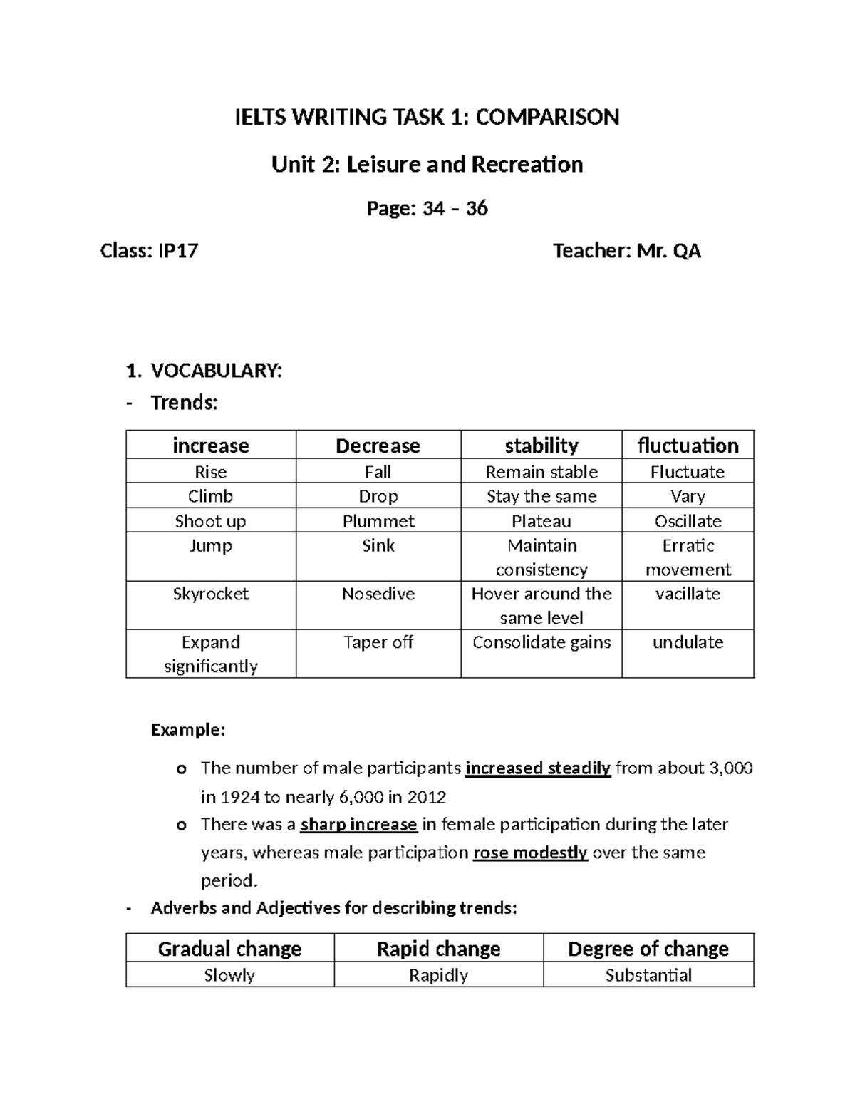 IELTS WRITING TASK 1: Vocabulary for Comparisons in Unit 2 - Studocu