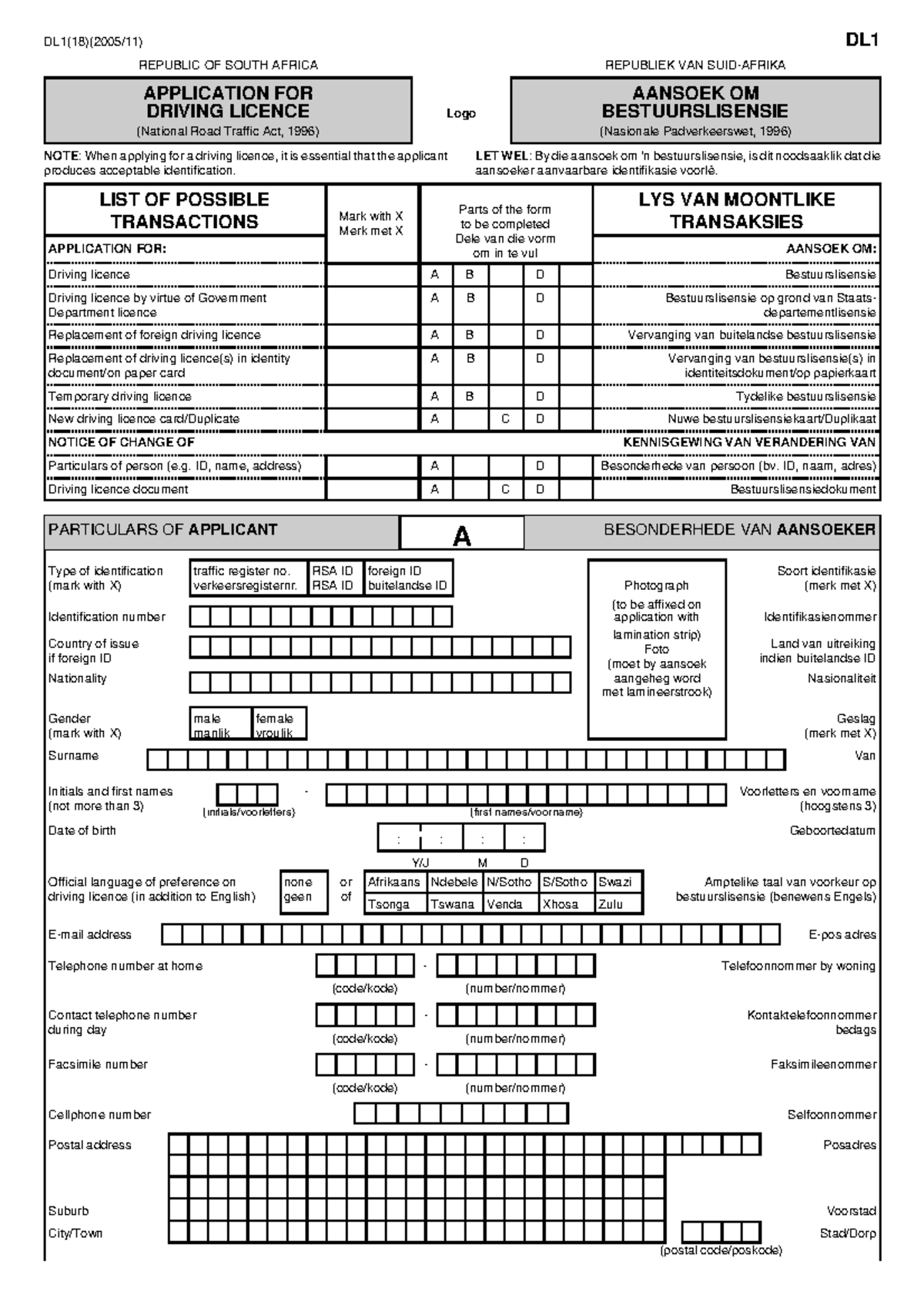 Application for Driving Licence Form DL1 (2005) - Studocu