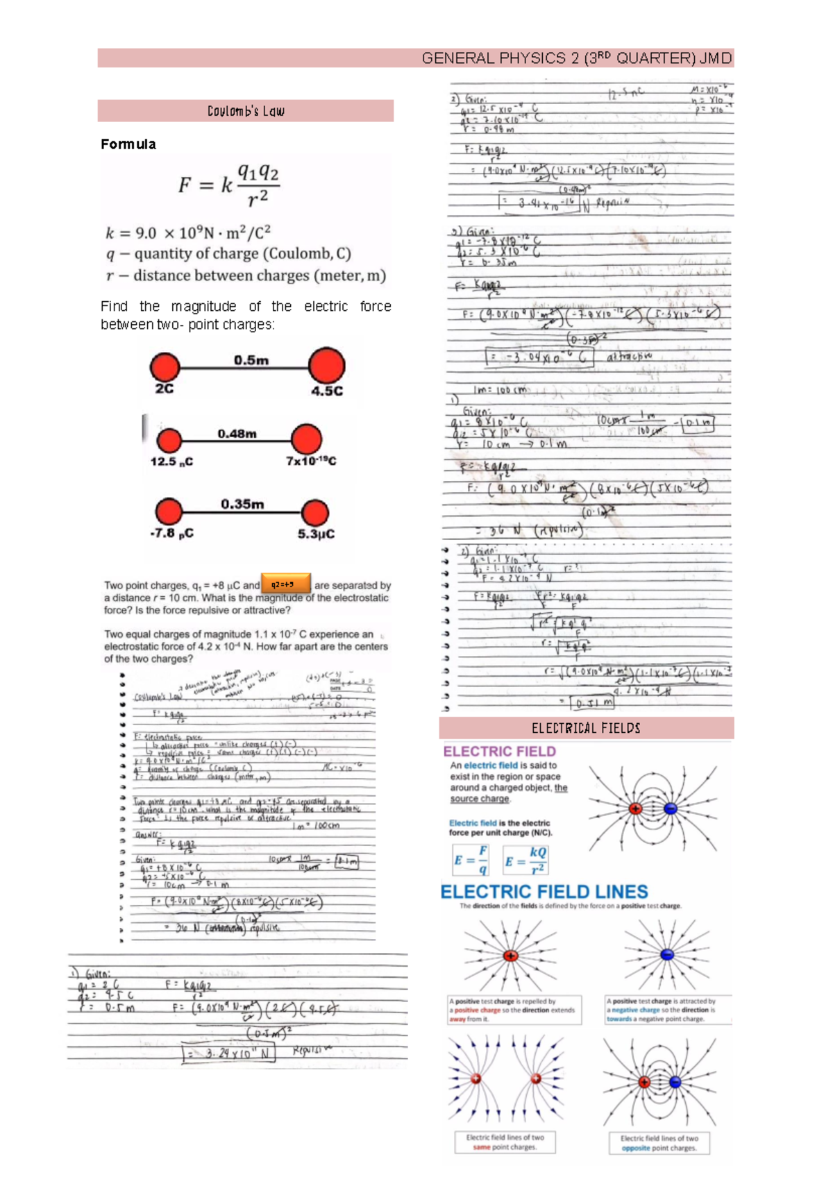 Physicsxgjaetstuh - GENERAL PHYSICS 2 ( QUARTER) JMD Coulomb’s Law ...