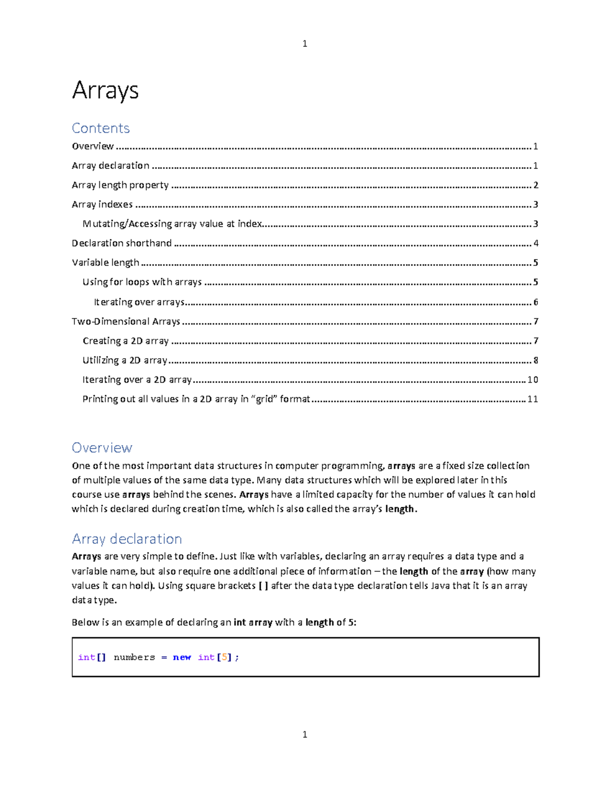 Arrays - Arrays Contents Overview - Studocu