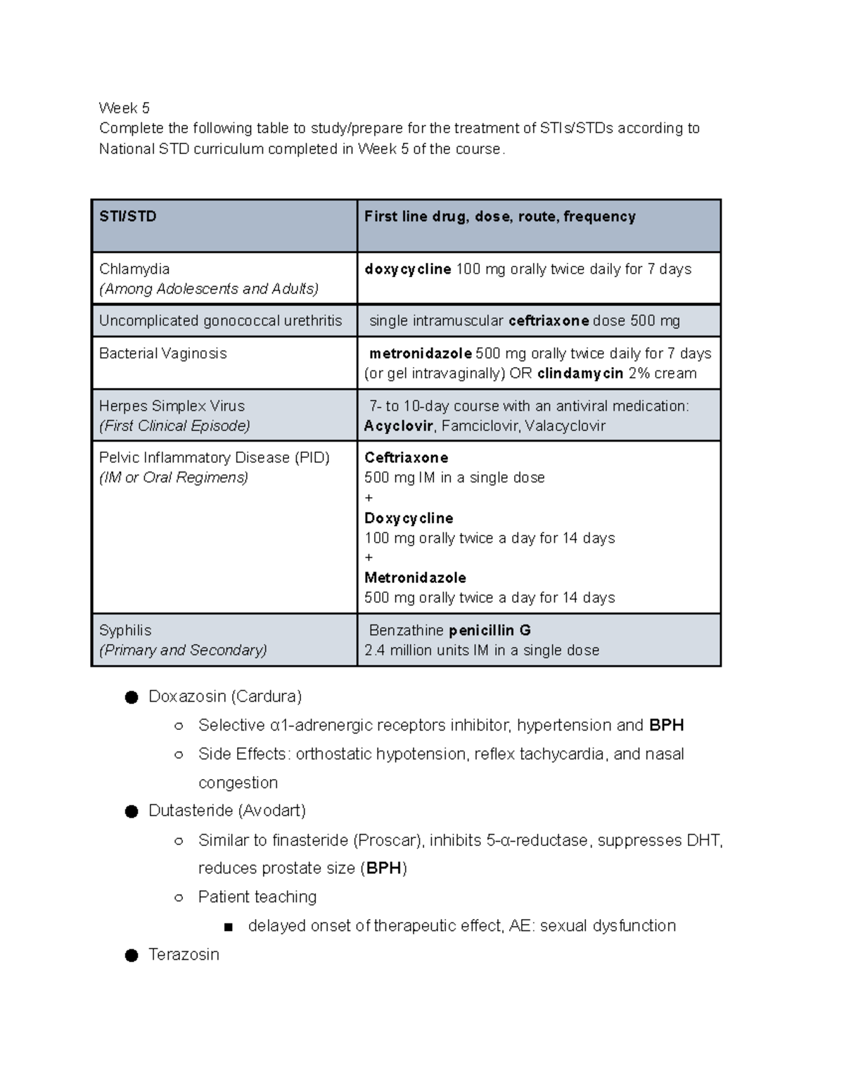 NR 566 Study Guide: Essential Drugs for STI/STD Treatment - Studocu