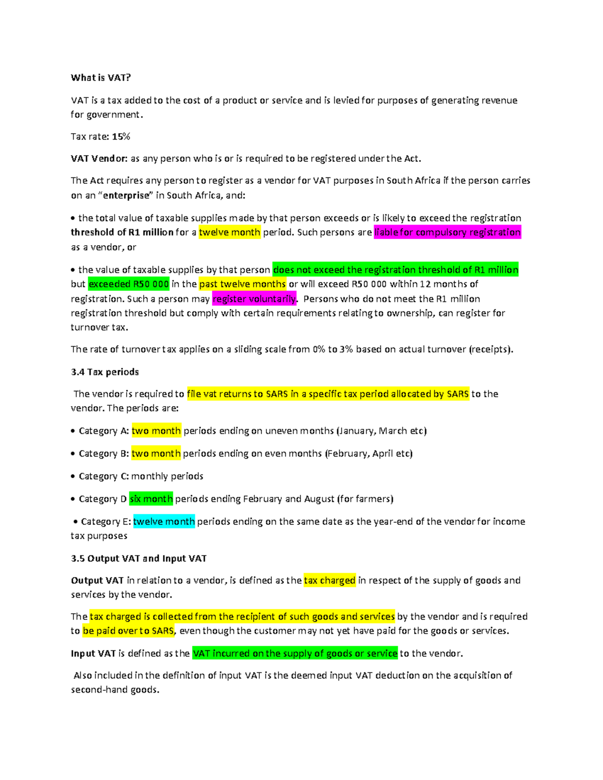 VAT Basics and Application: FAC Notes for Law Students - Studocu