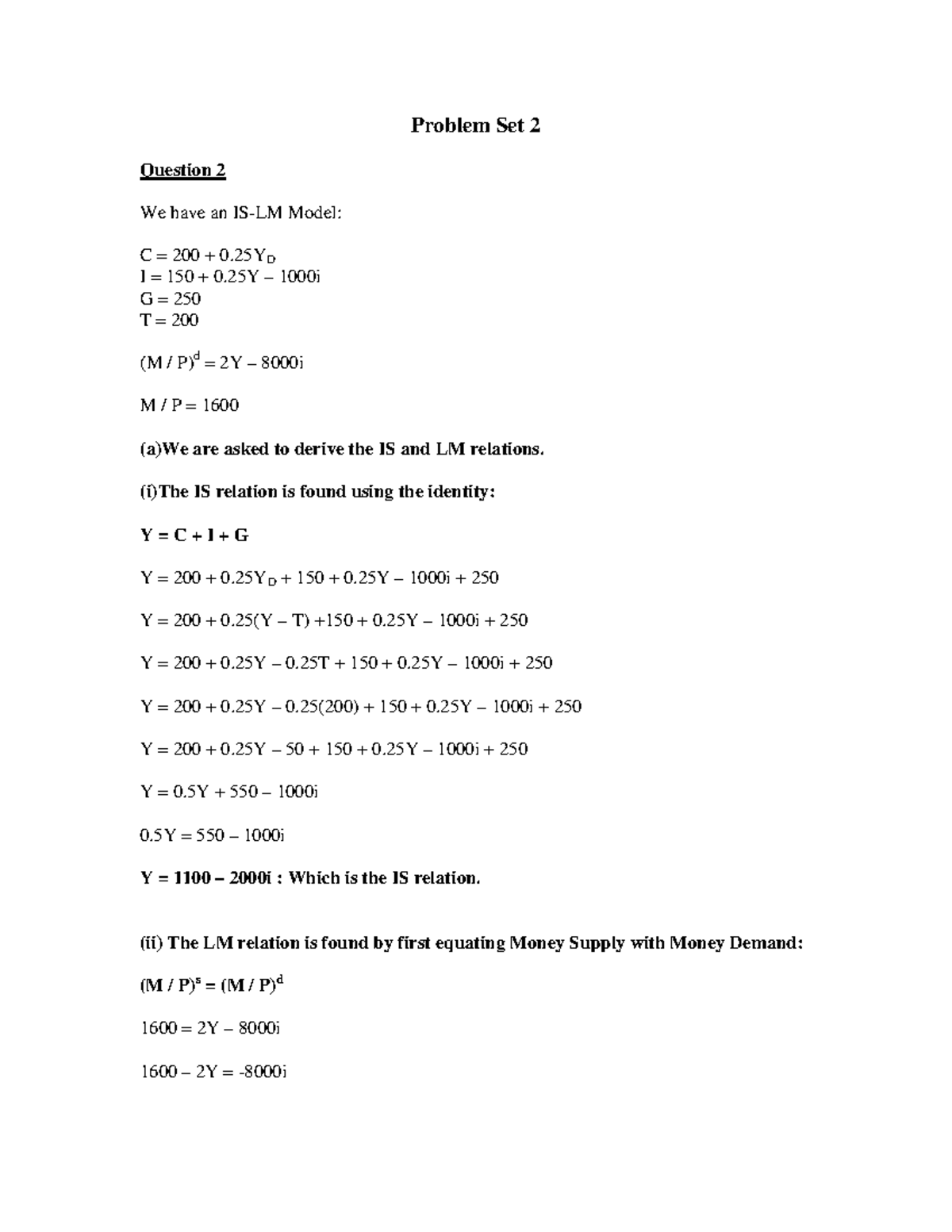 Contoh Soal Kurva IS-LM - Problem Set 2 Summary - Studocu