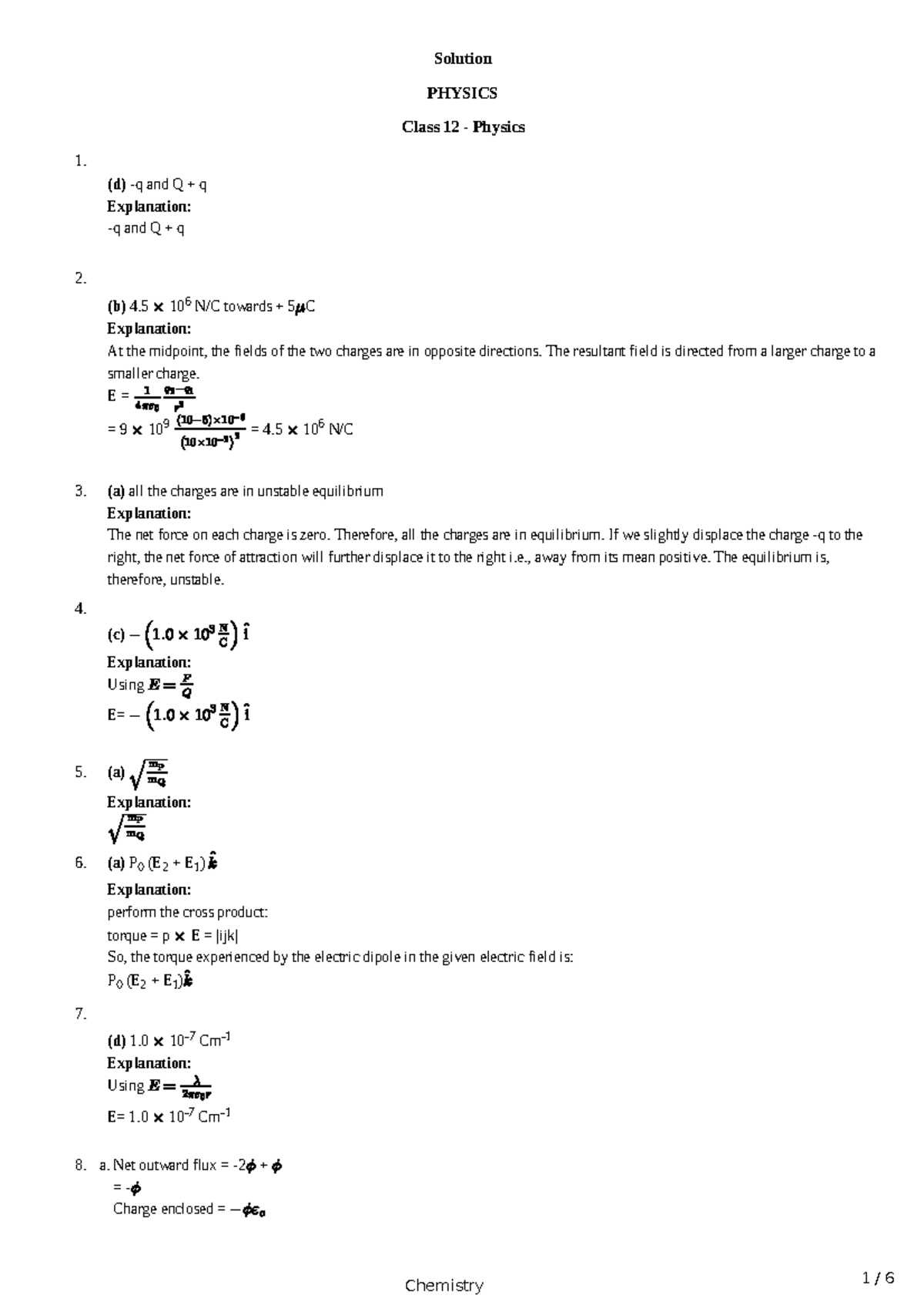 Solution PHYSICS Class 12 Physics 1: Charge Interactions & Equilibrium ...