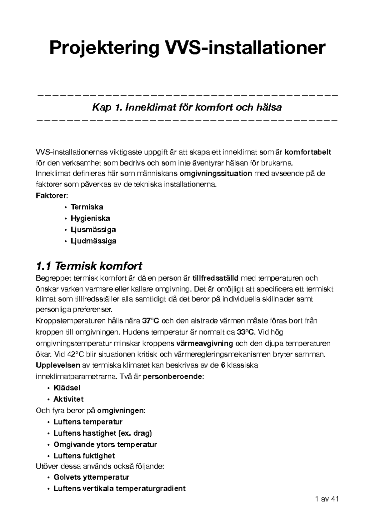 Projektering av VVS-installationer: Inneklimat och Komfort 2023 - Studocu