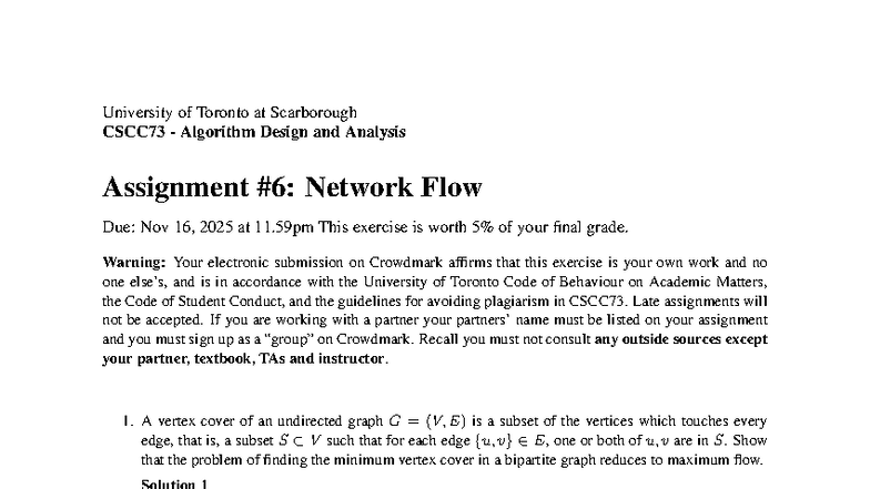 CSCC73 Algorithm Design & Analysis: Assignment 6 Solutions - Studocu