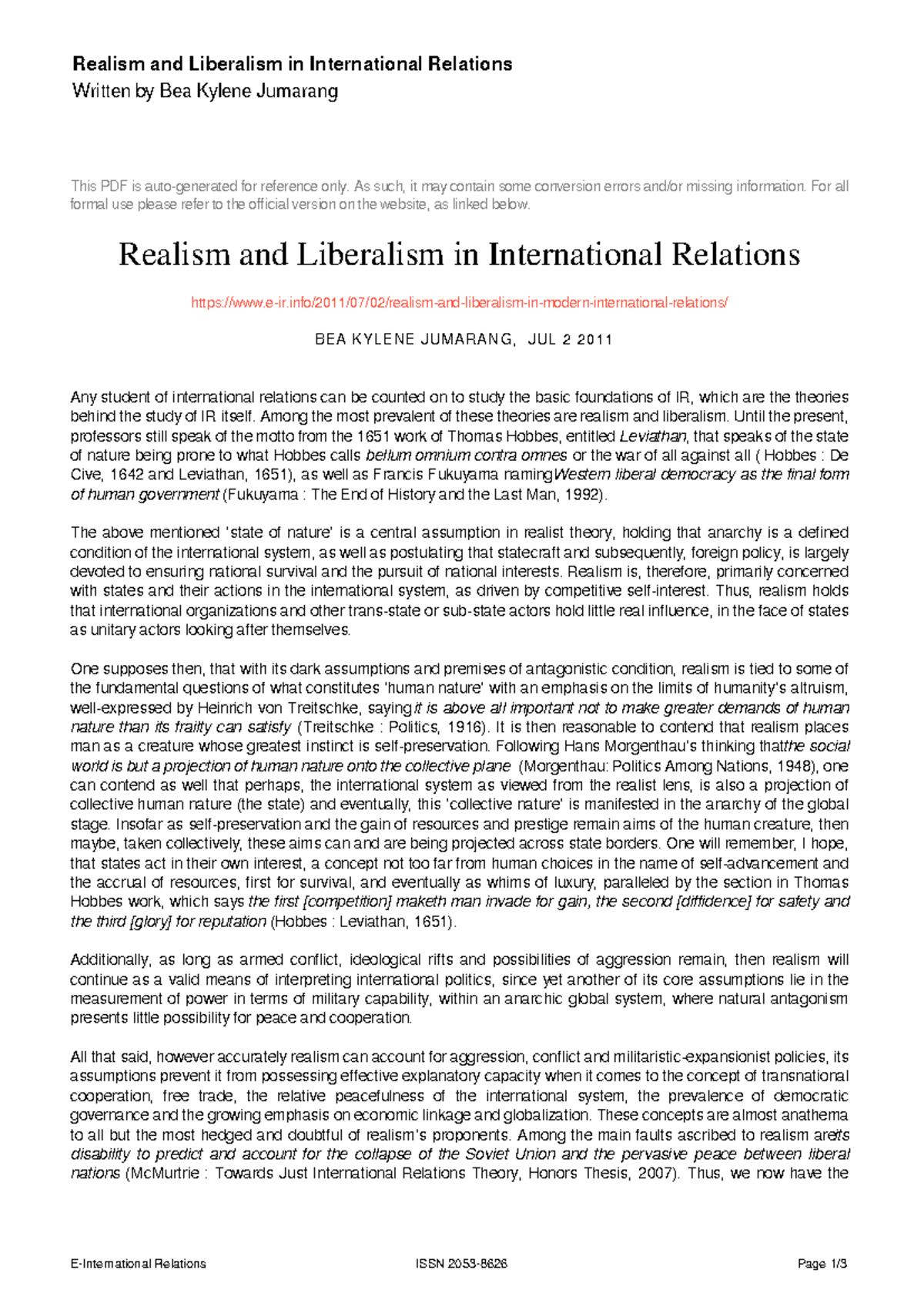 Realism vs. Liberalism in International Relations: A Comparative Study - Studocu