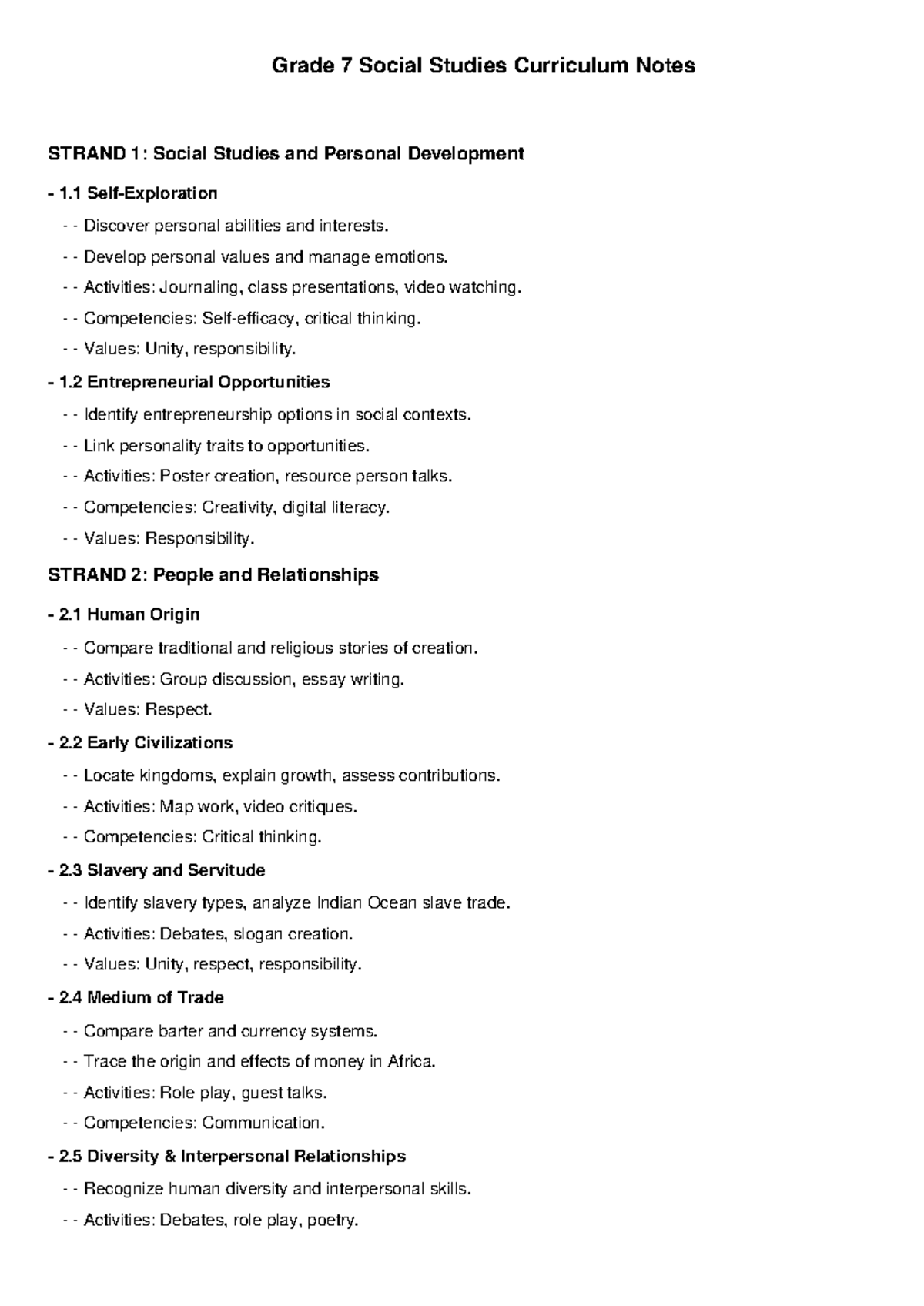 Grade 7 Social Studies Curriculum Notes: Key Concepts & Activities ...