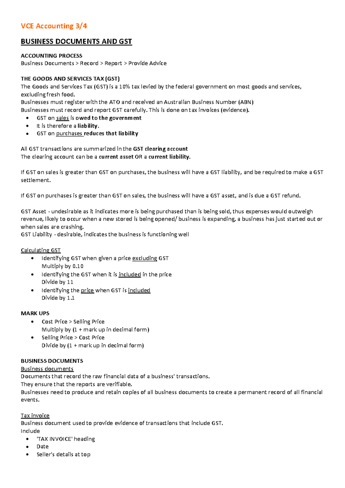 VCE Accounting Notes: Units 3 & 4 Overview and Key Concepts - Studocu