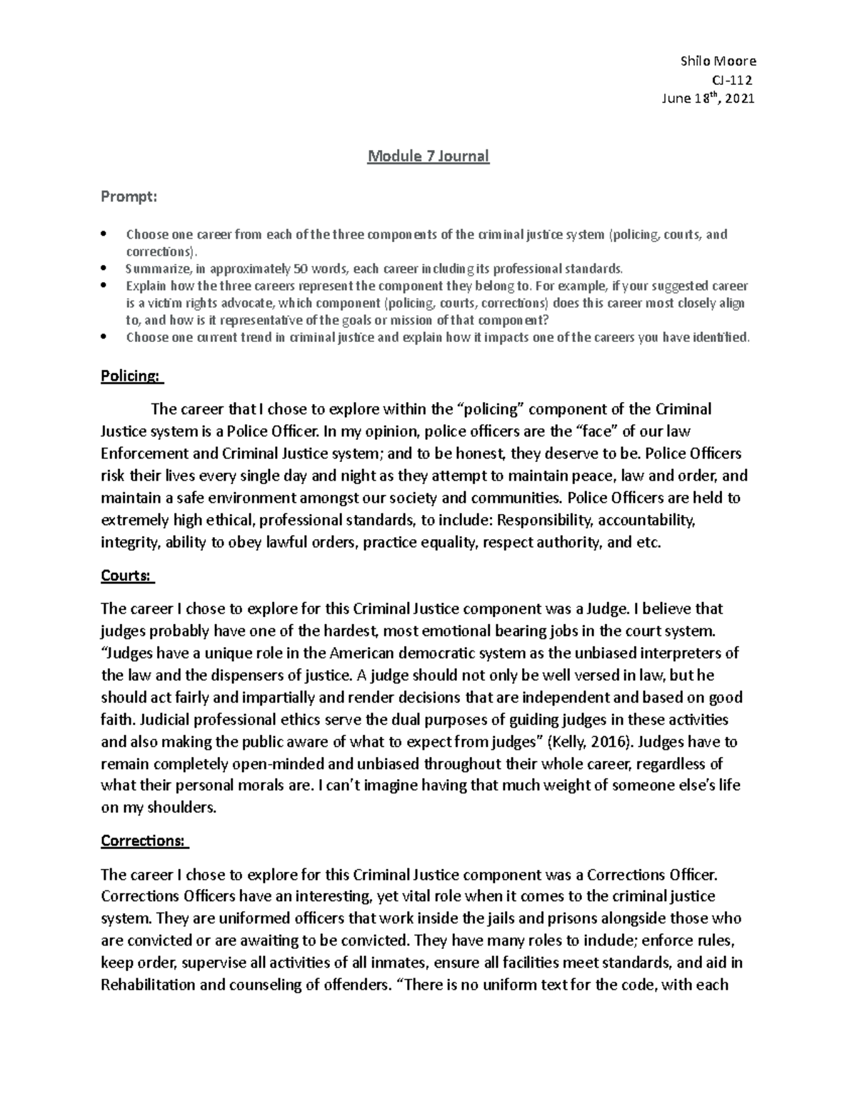 Module 7 Journal assignment - Shilo Moore CJ- June 18th, 2021 Module 7 ...